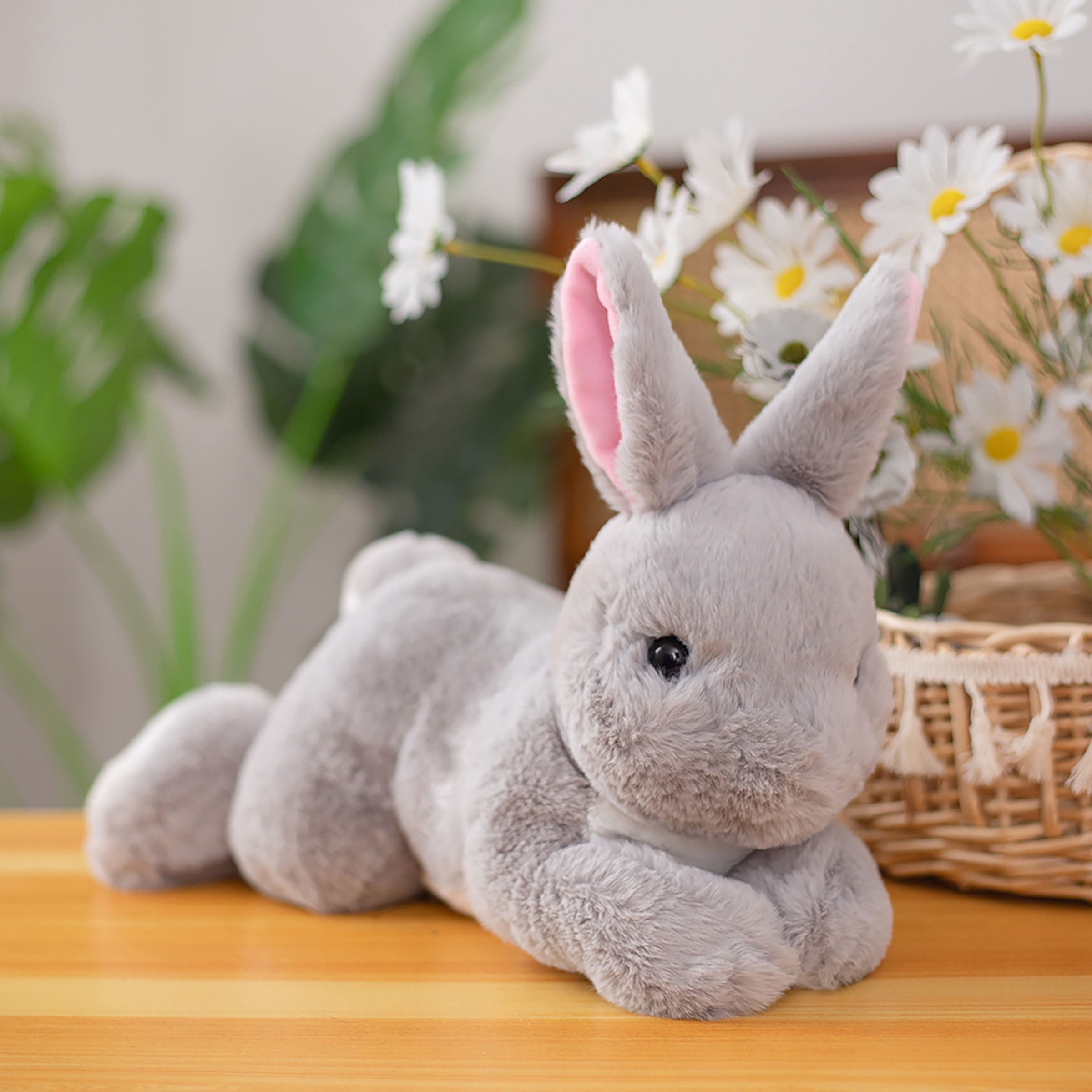 1Pcs Bunny Gift Stuffed Animal Realistic Rabbit Plush Toy Light Gray 11 ...