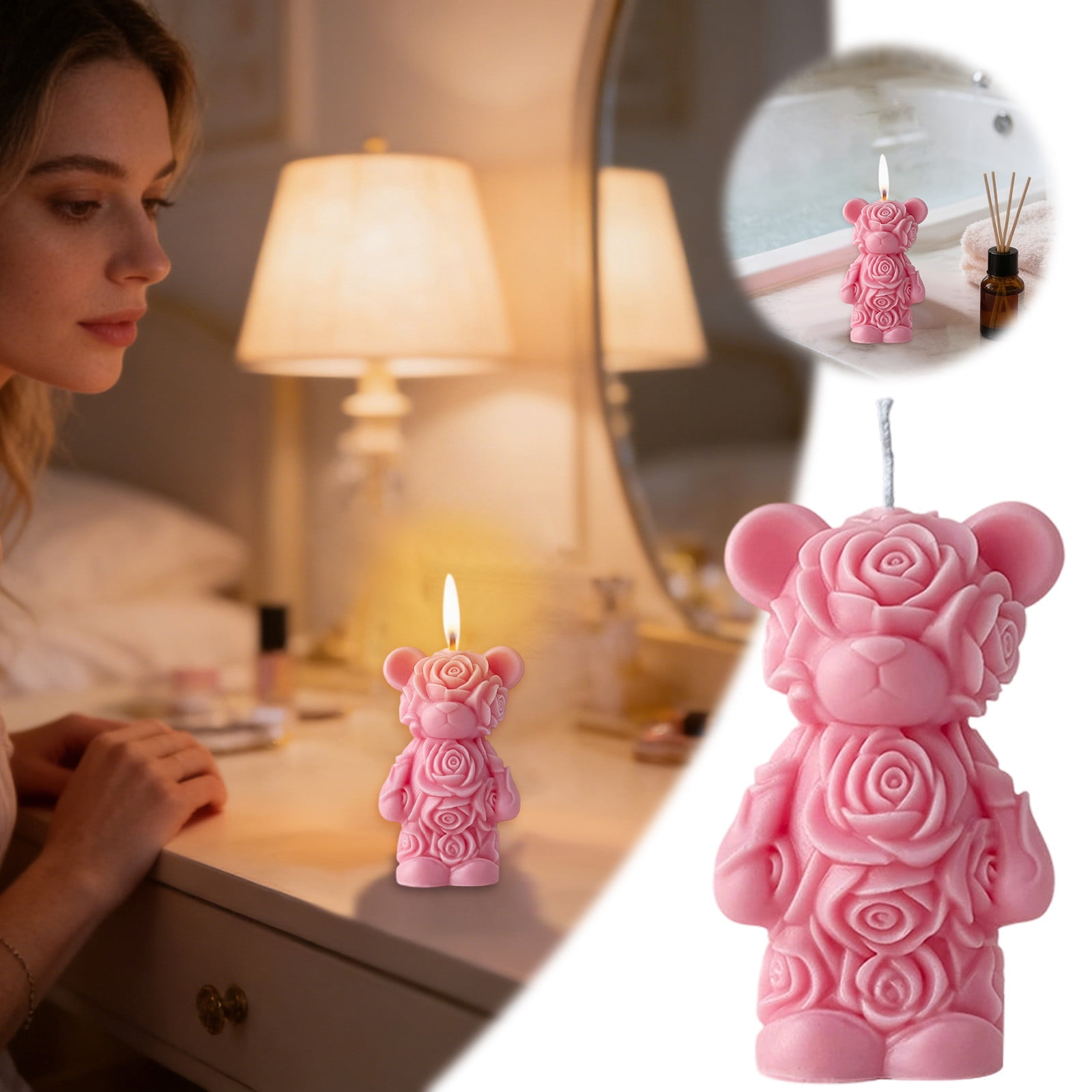 1Pcs Candle 3 Pack 3D Soy Wax Bear Candles With Heart For Valentine's ...