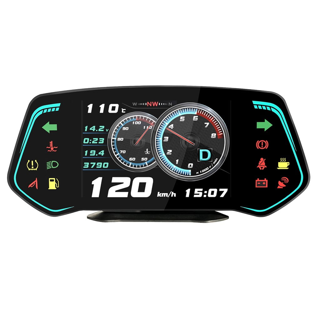 1Pcs Car Hud Obd2+Gps Hud Gauge Speedometer Turbo Rpm Alarm Temp App ...