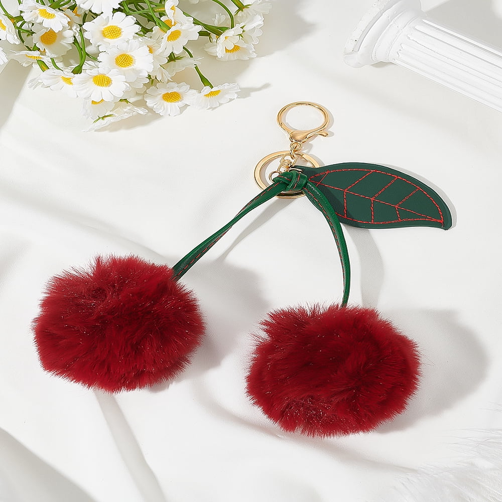 1Pcs Cherry Imitation Leather Keychain Light Gold Key Chains Pendants ...