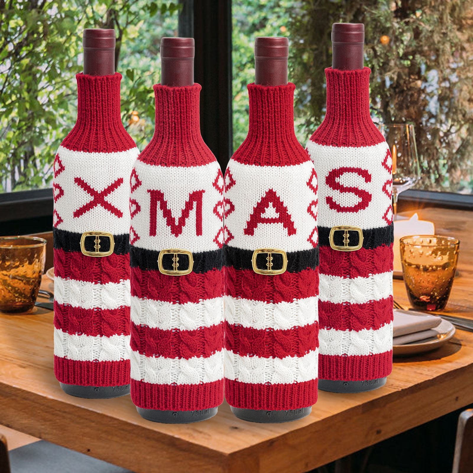 1Pcs Christmas letter wine bottle set decoration Christmas knitted red ...