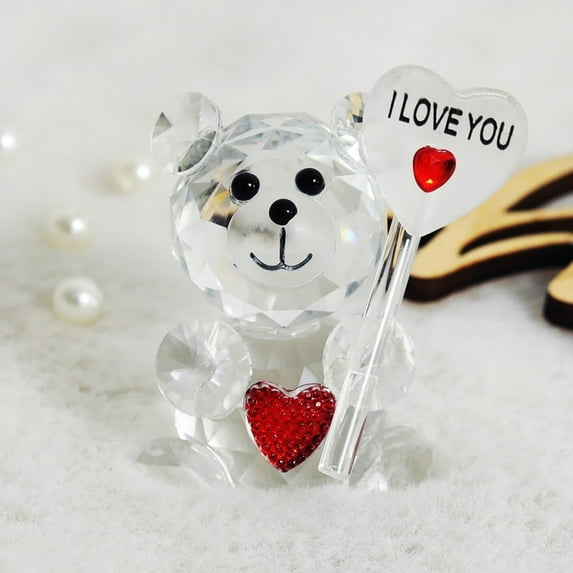 1Pcs Clear Crystal Bear Figurine Valentine's Day I You Faux Crystal ...