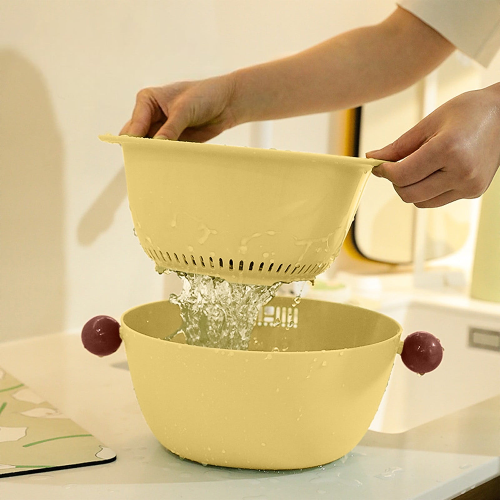 1Pcs Collapsible Colander Set with Strainer Bowl, 2 in 1 Fruit Double ...