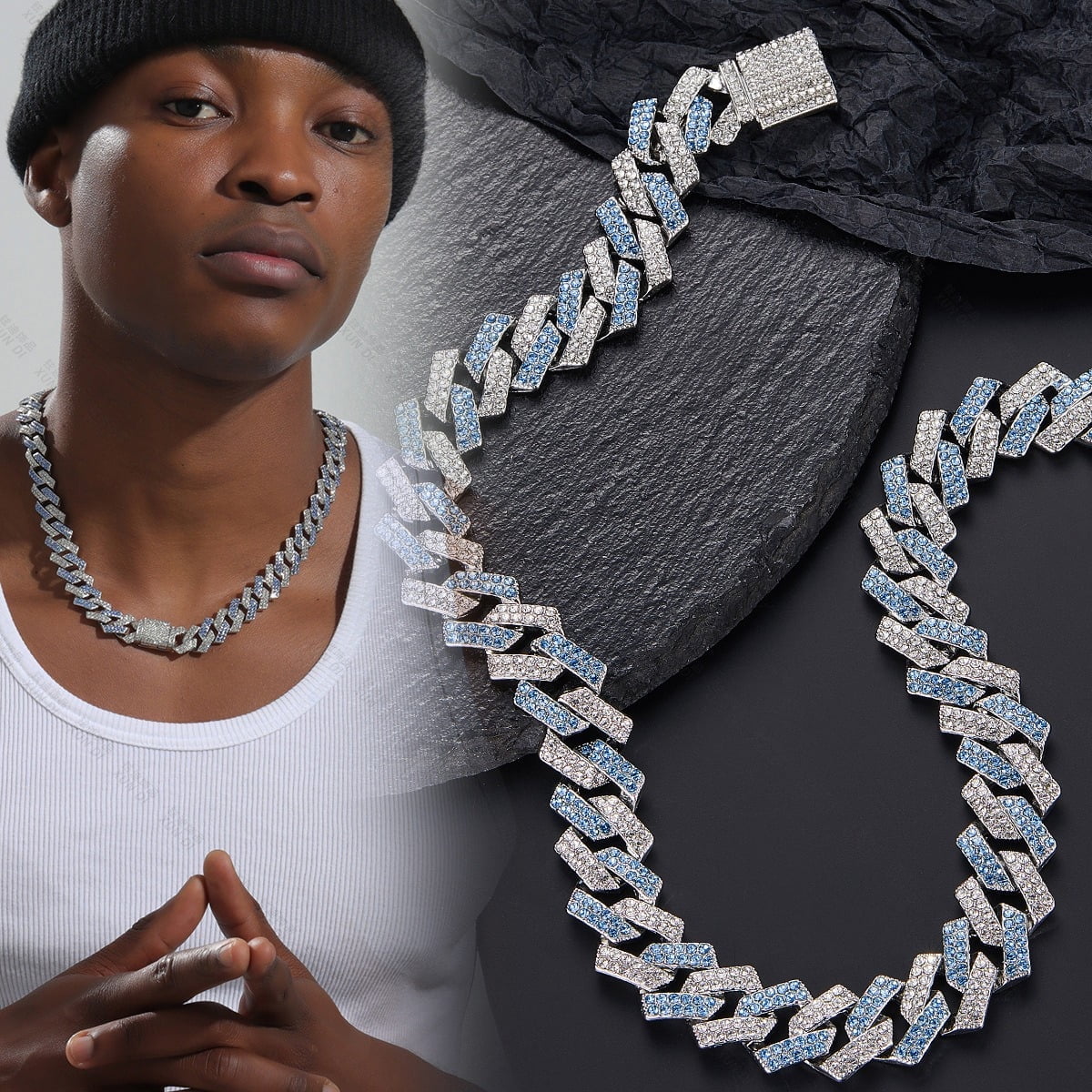 1 Pcs Cuban Chain Necklace - Hip - Hop Rhinestone - Paved Luxury ...