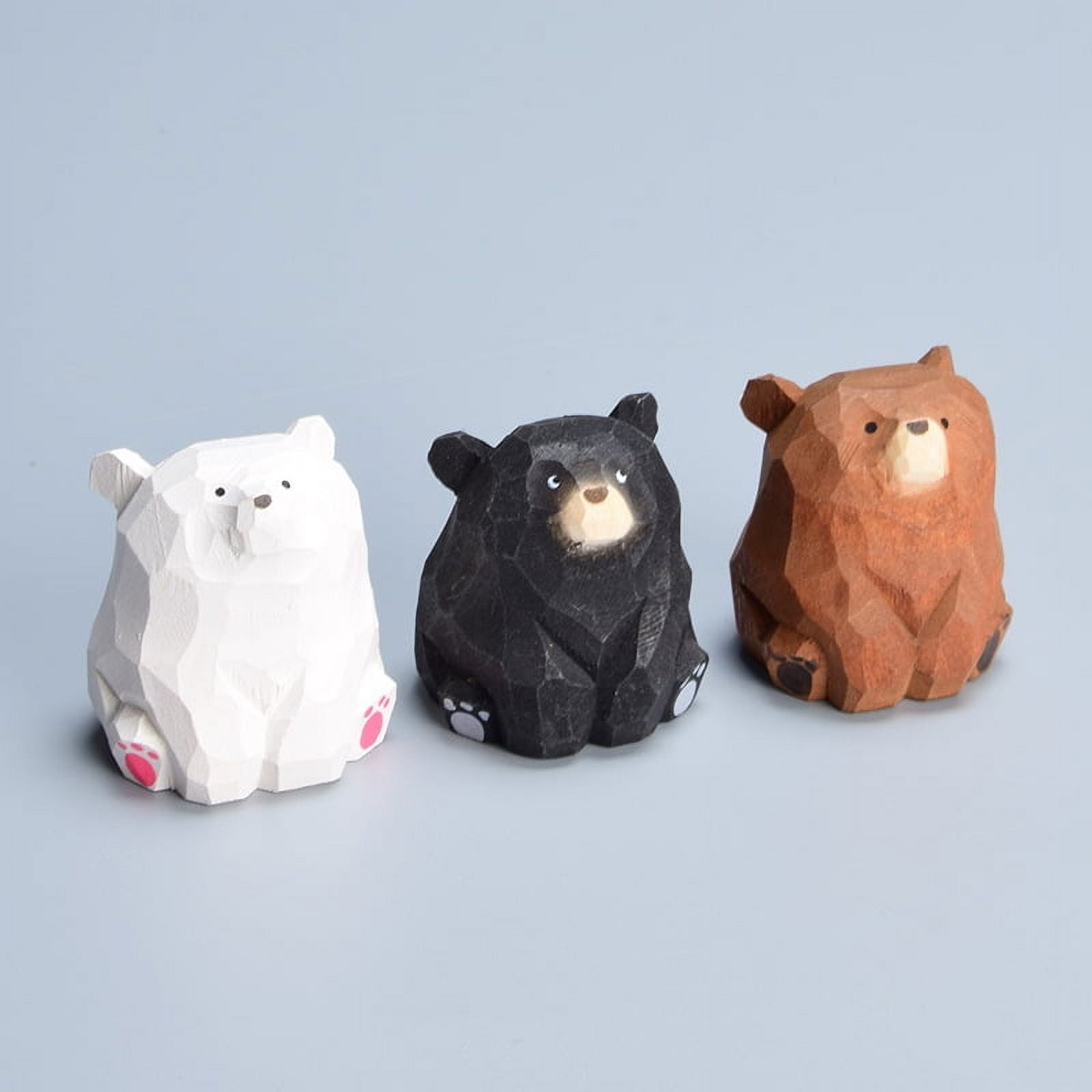 1Pcs Cute Mini Wooden Bear Miniature Solid Wood Hand Carved Bear ...