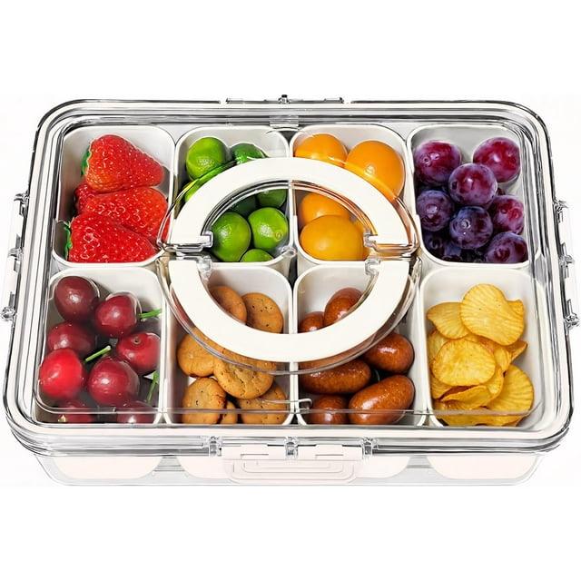 1Pcs Divided Serving Tray with Lid and Handle - Portable Snackle Box ...