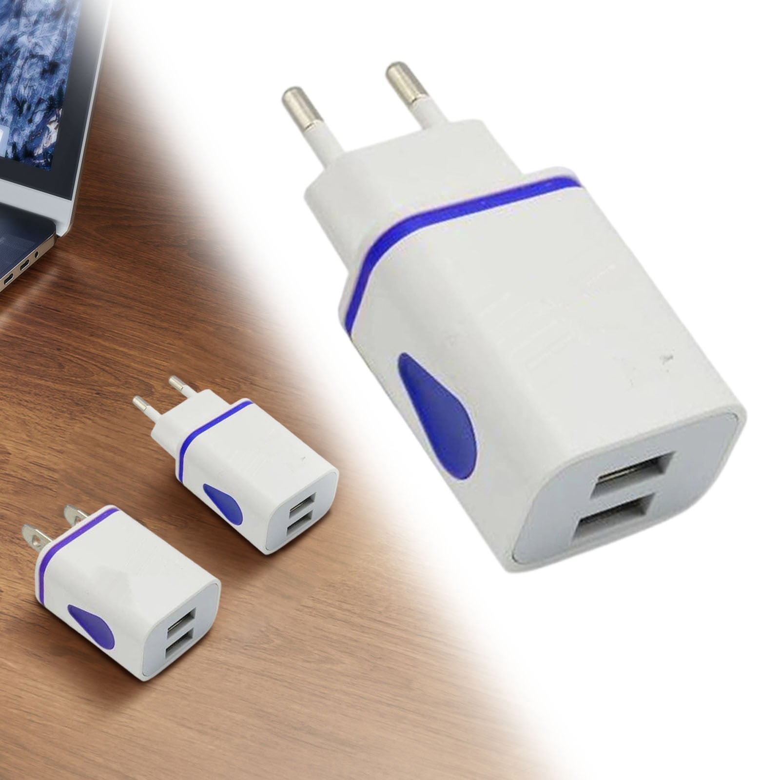1Pcs EU Plug Dual USB Wall Charger with LED Light, 5V 2.1A Fast ...