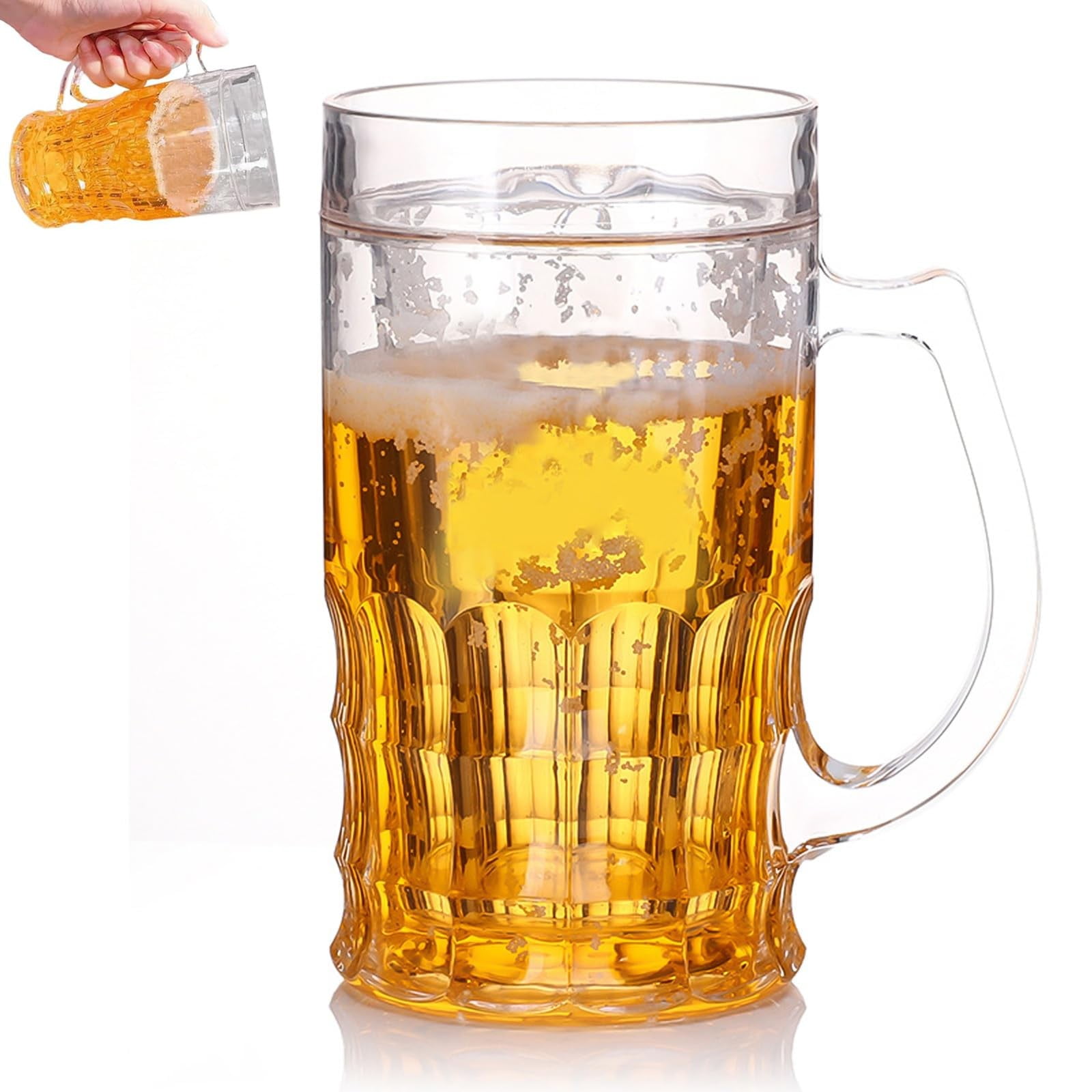 1Pcs Fake Beer Mug, 450ml Double Layer Funny Beer Mug PS Plastic Fake ...