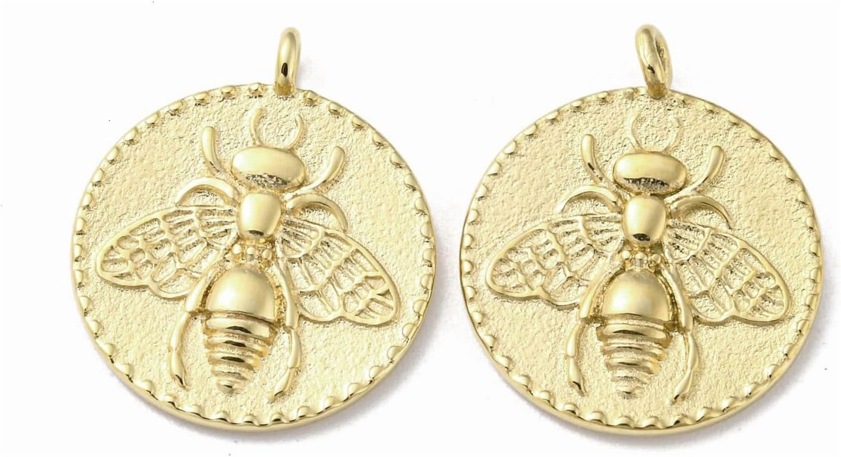1Pcs Flat Round with Bees Charms 304 Stainless Steel Pendants Real 14K ...