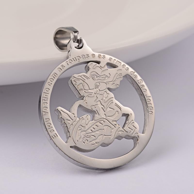 1Pcs Flat Round Pendant with Saint George and Dragon 304 Stainless ...