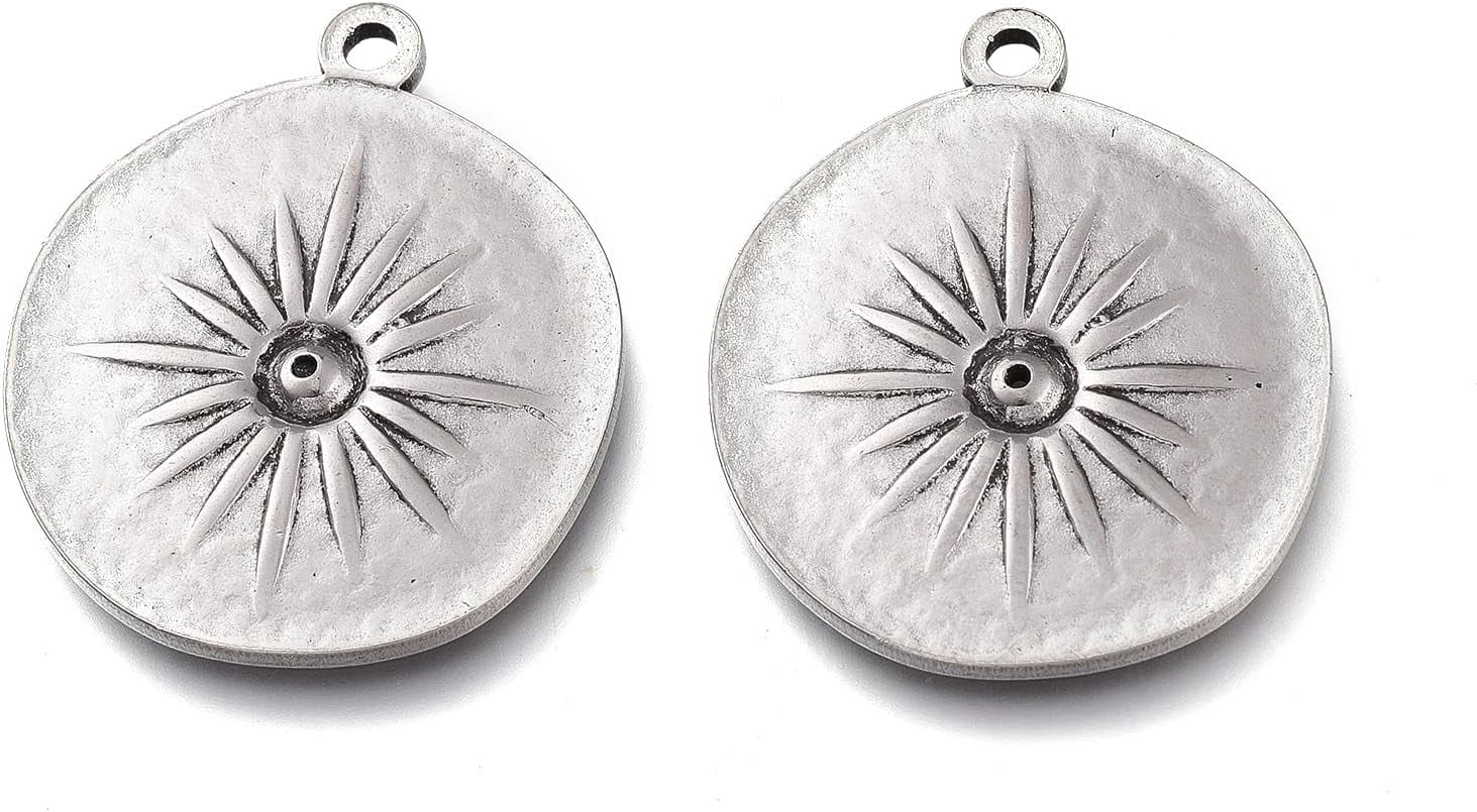1Pcs Flat Round Pendant with Star 304 Stainless Steel Pendants Antique ...