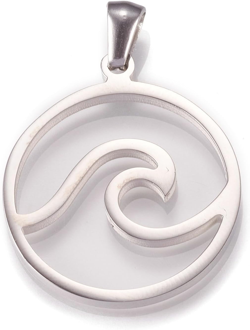1Pcs Flat Round Pendant with Wave 304 Stainless Steel Pendants ...
