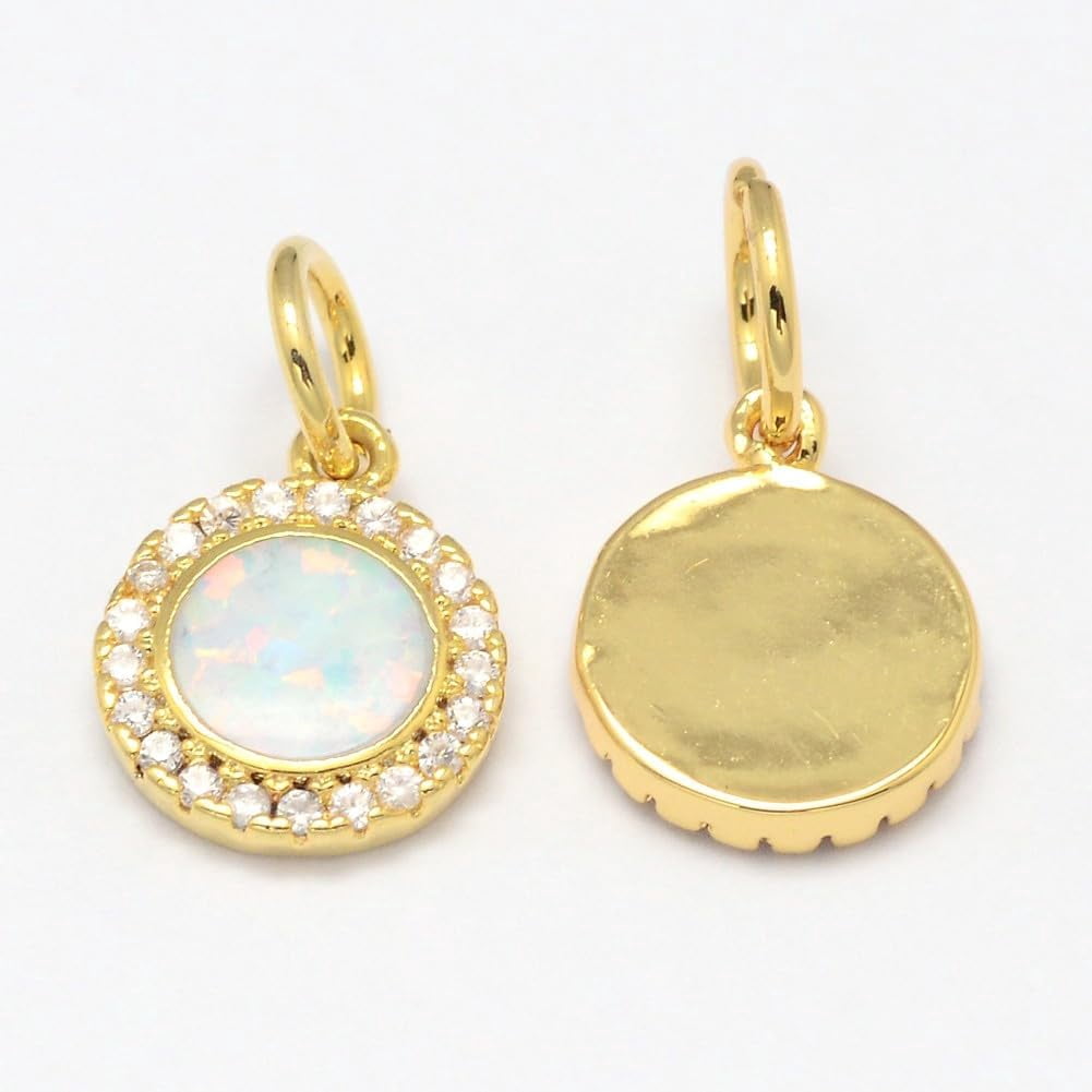 1Pcs Flat Round Pendants Brass Micro Pave Cubic Zirconia Charms with ...