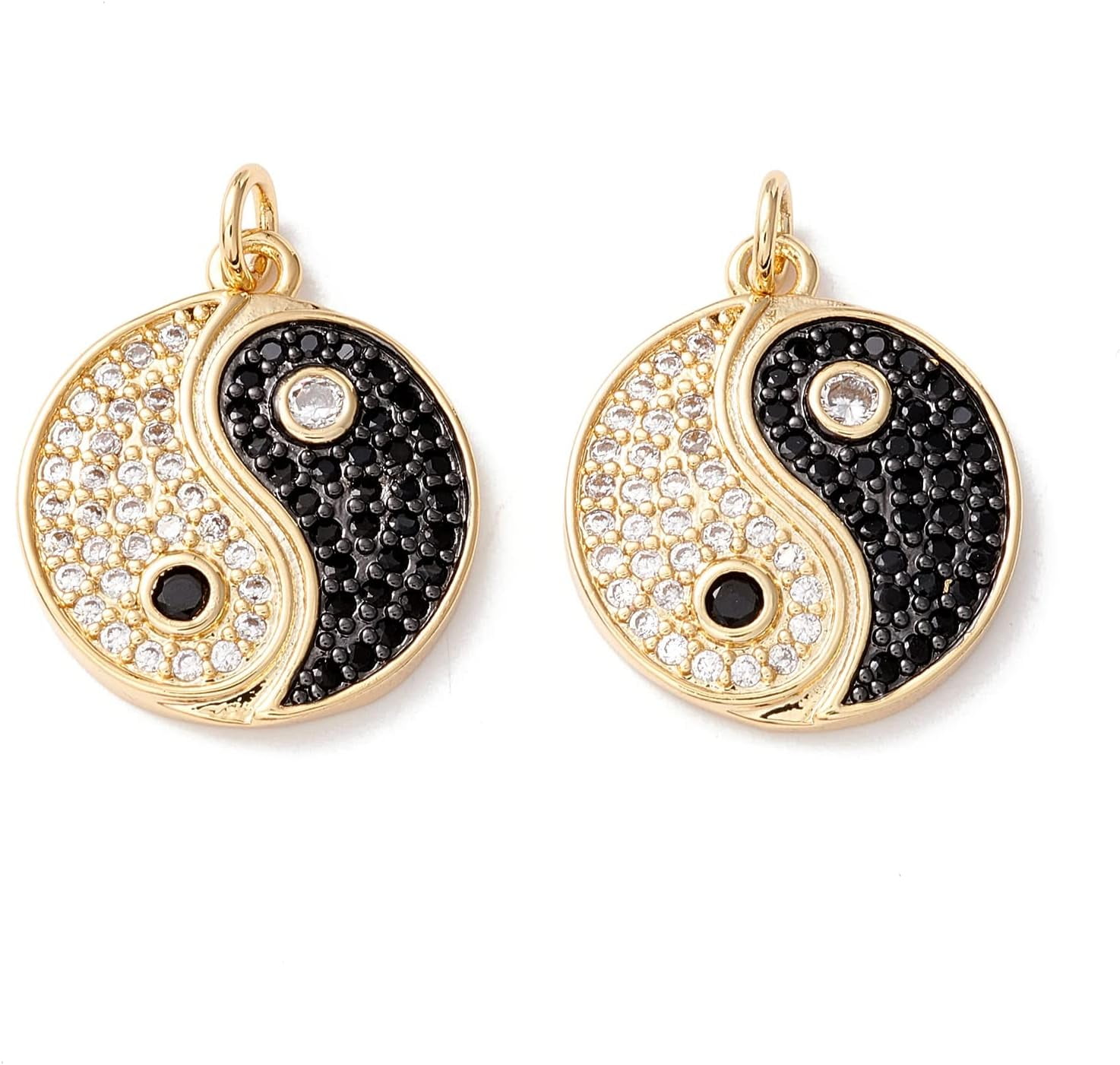 1Pcs Flat Round Pendants with Yin Yang Rack Plating Brass Micro Pave ...