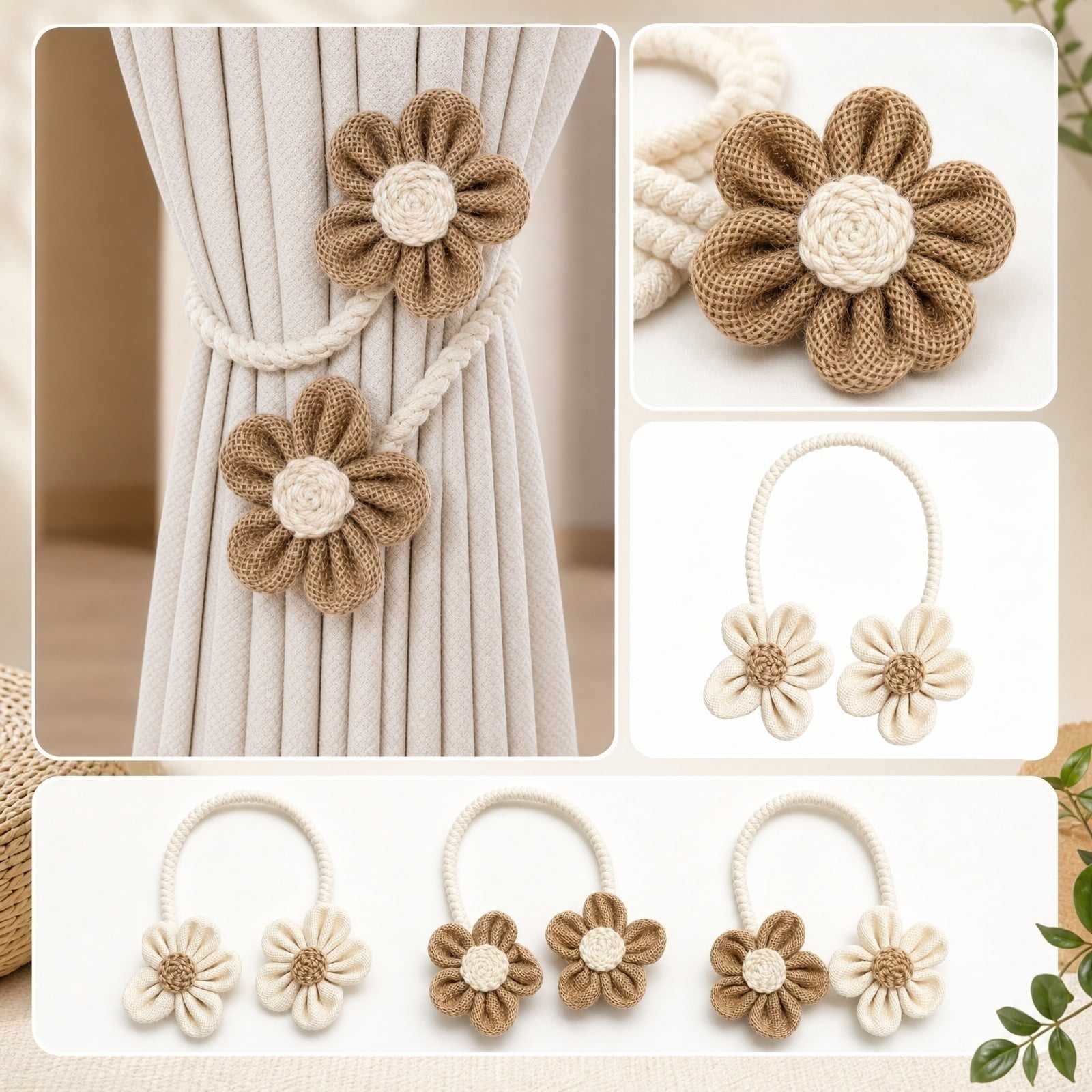 1Pcs Flower Curtain Tiebacks, Twist Rope Sunflower Curtain Ties for ...