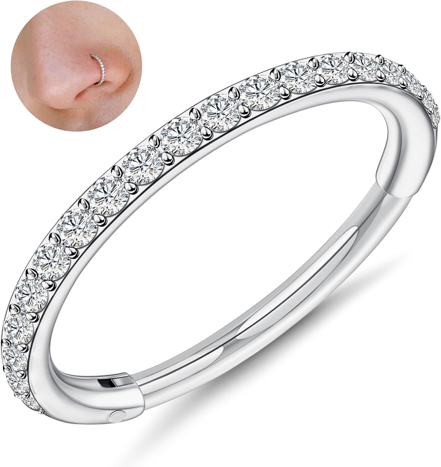 1Pcs G23 Titanium Nose Rings Hoops Hypoallergenic Conch Piercing Jewelry 16G 18G 20G Hinged ...