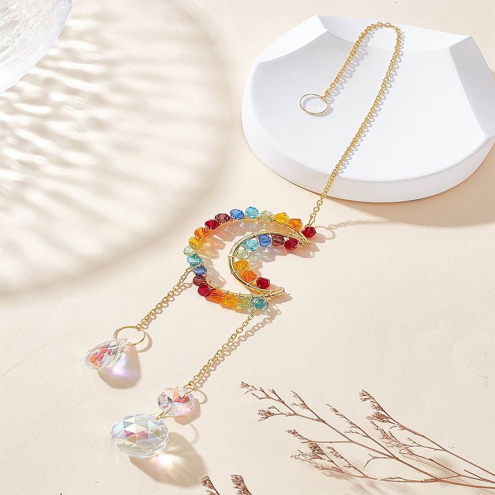1Pcs Glass Moon Hanging Suncatchers Wind Chime Pendant with Alloy ...