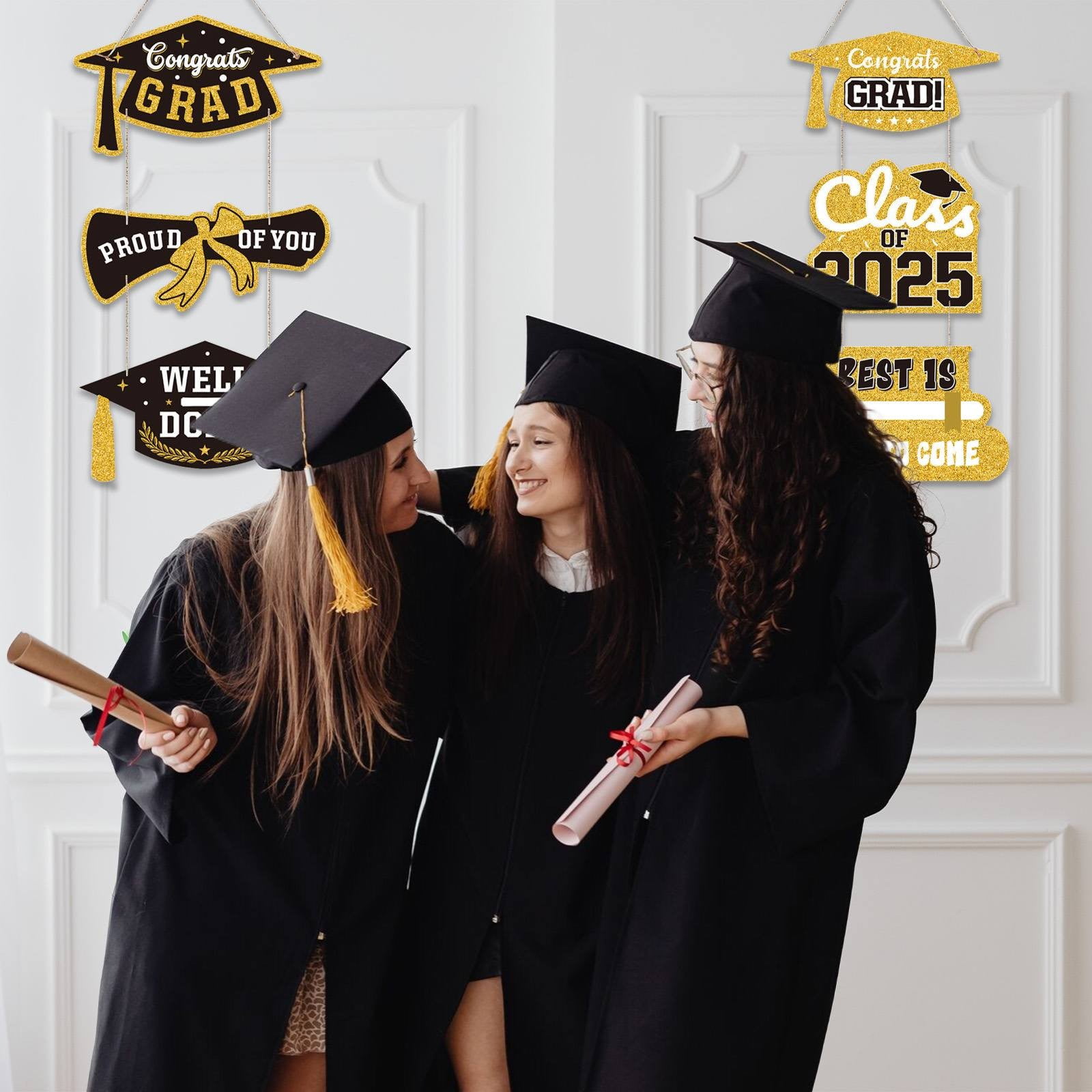 1Pcs Graduation Door Hanger Decor Graduation Hanging Signs Black Gold ...