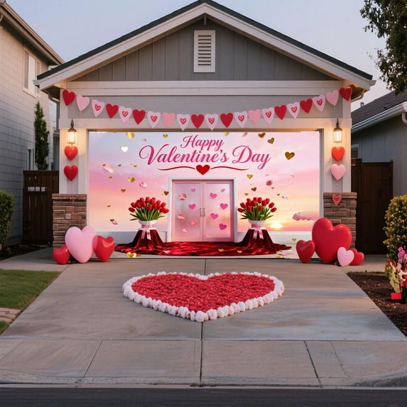 1Pcs Happy Valentines Day Garage Door Cover Hearts Happy Valentine's ...
