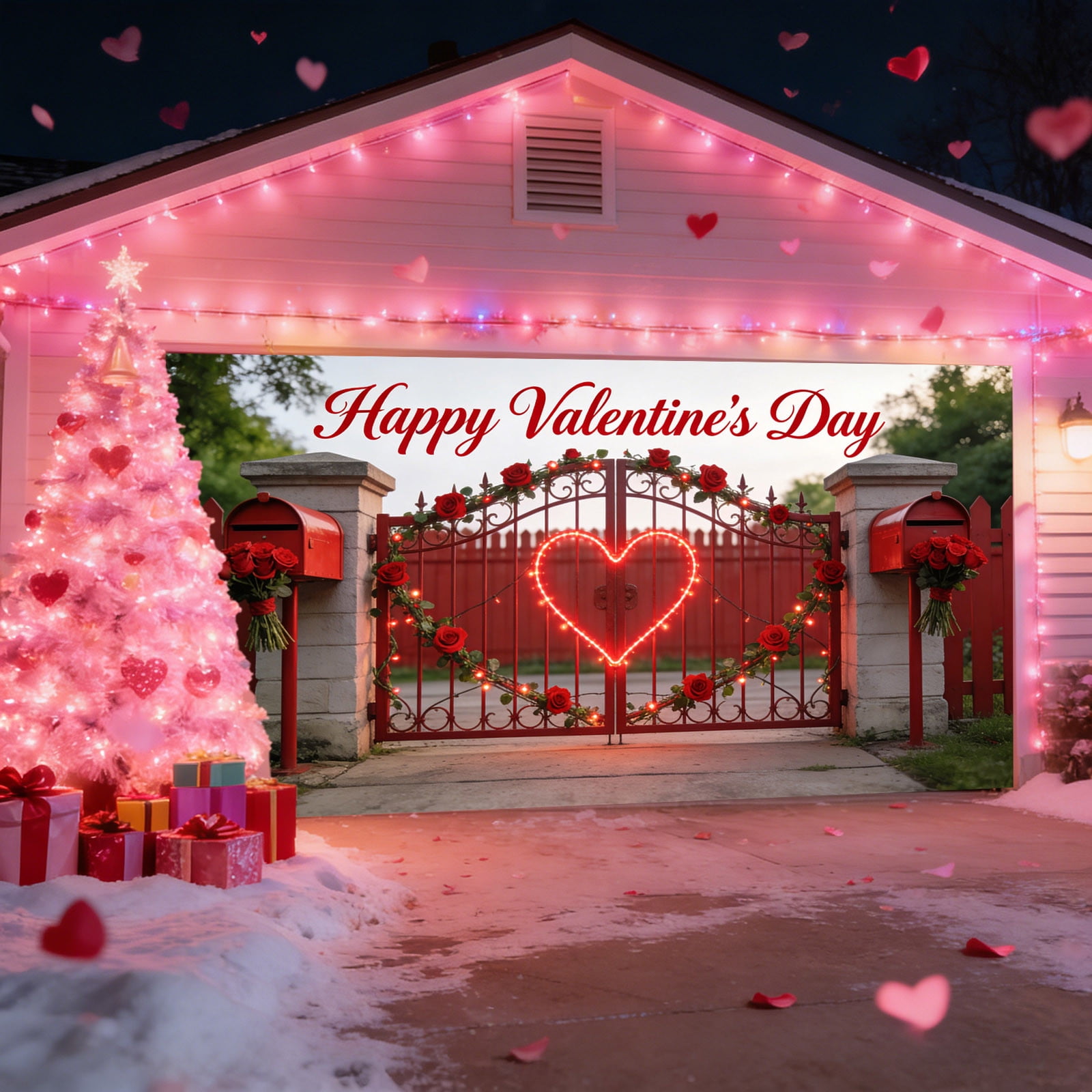 1Pcs Happy Valentines Day Garage Door Cover Hearts Happy Valentine's ...