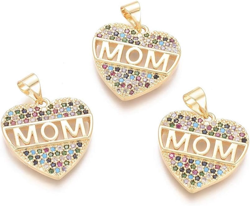 1Pcs Heart Pendants with Word MOM Brass Micro Pave Cubic Zirconia ...