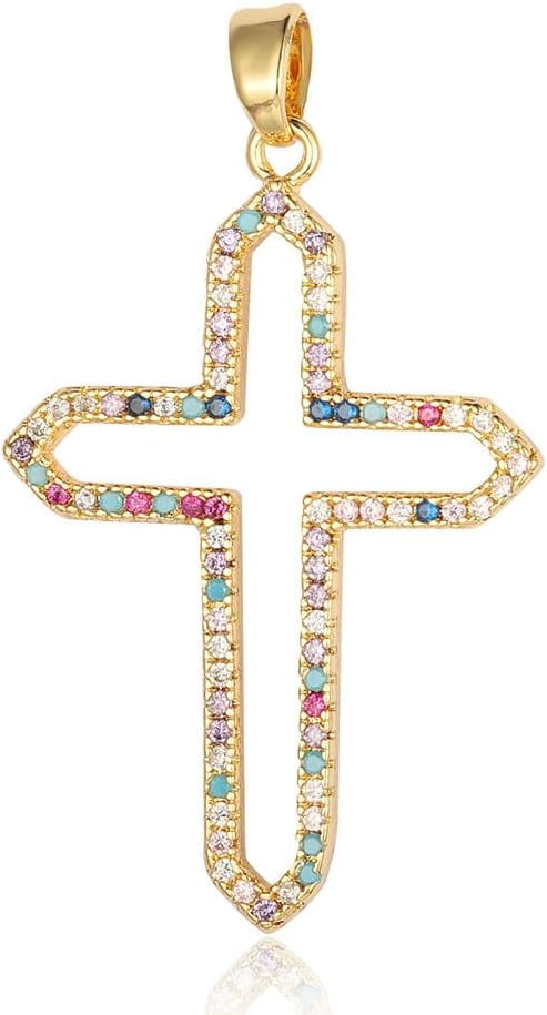 1Pcs Hollow Cross Charms Brass Micro Pave Colorful Cubic Zirconia ...