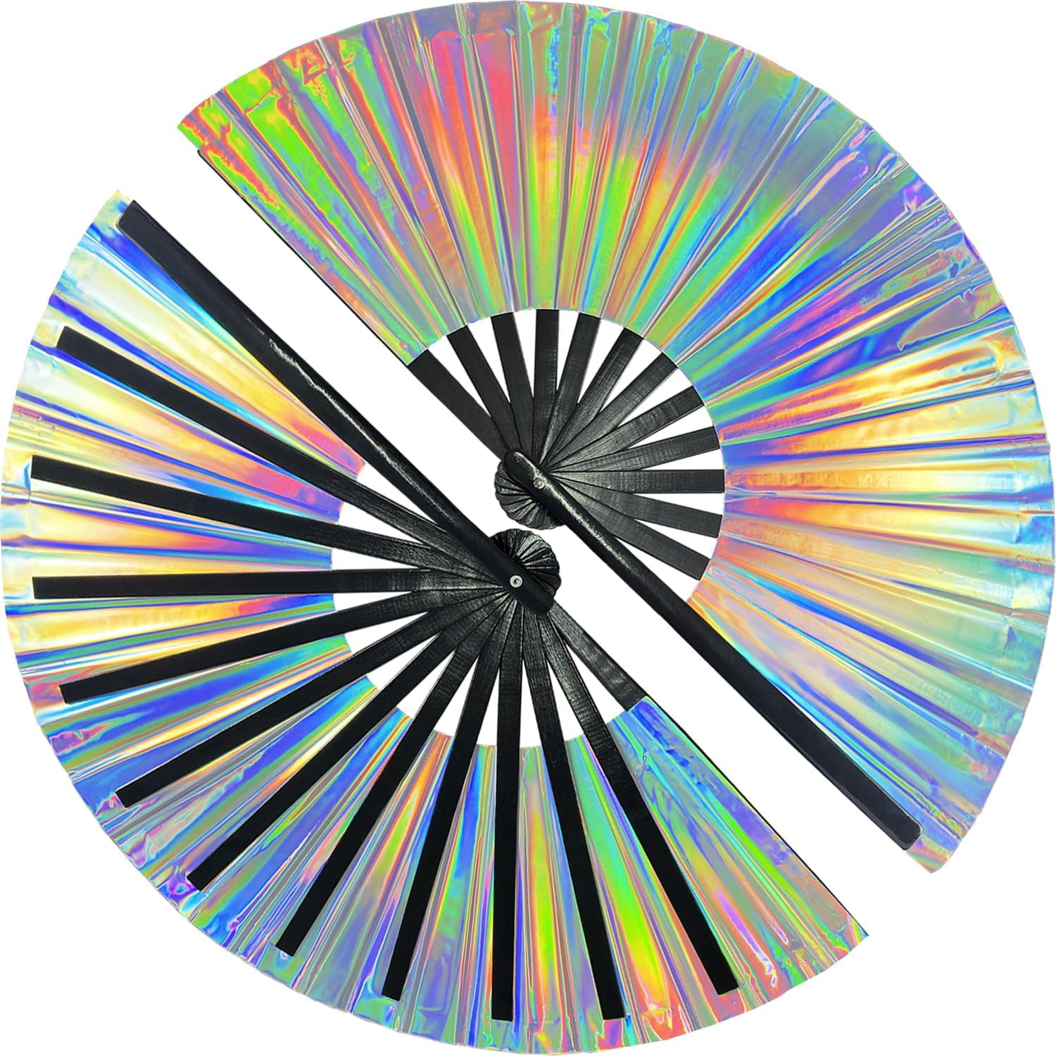1Pcs Holographic Laser Colors Hand Fan,Clack Handheld Fan,Large Folding ...