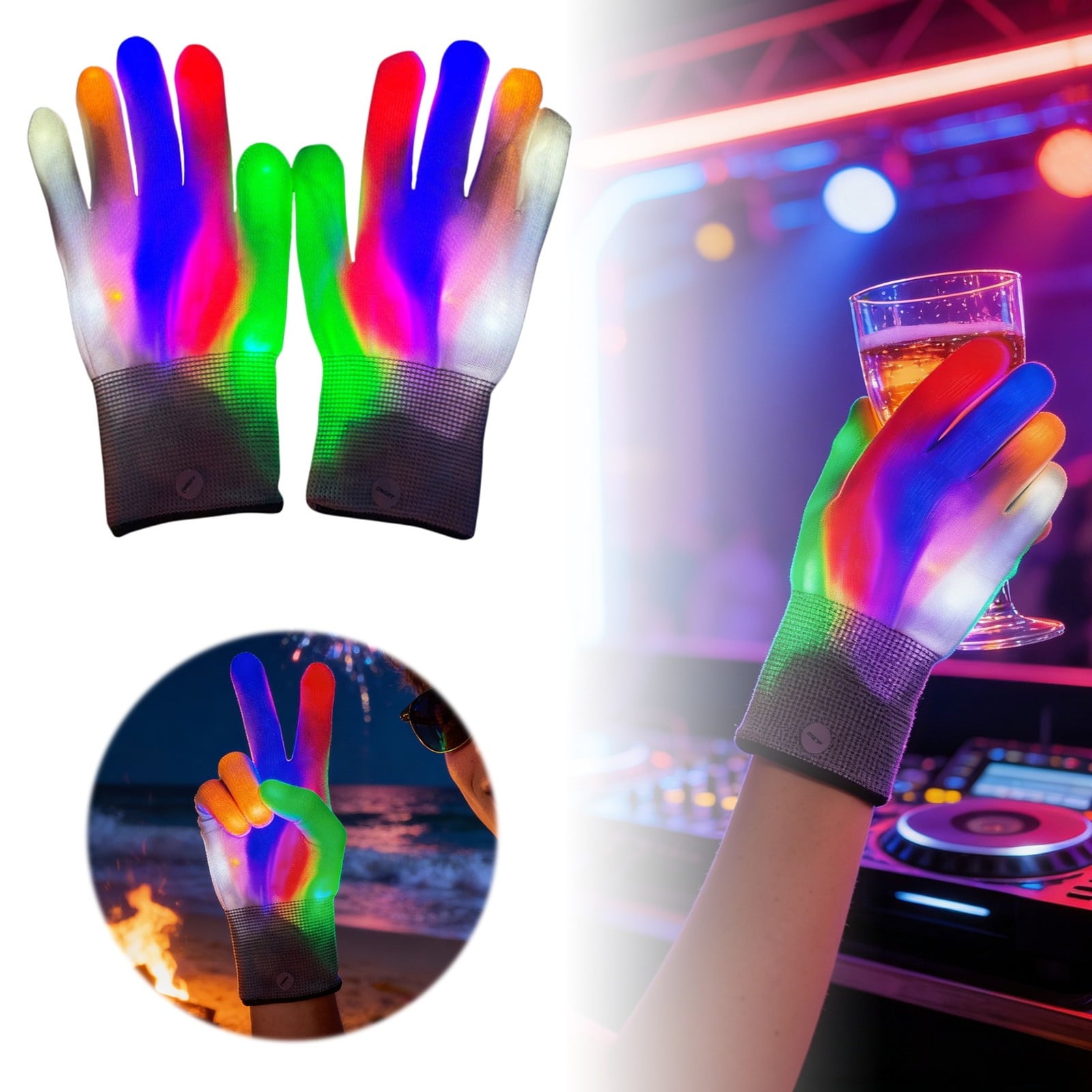 1Pcs LED Rave 7 Colors Light Show Light Up Finger For Gloving Lighting Flashing Mittens For ...