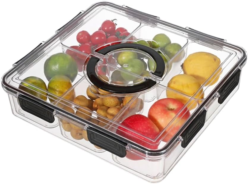 1Pcs Large Divided Serving Tray with Lid and Handle - Portable Snackle ...