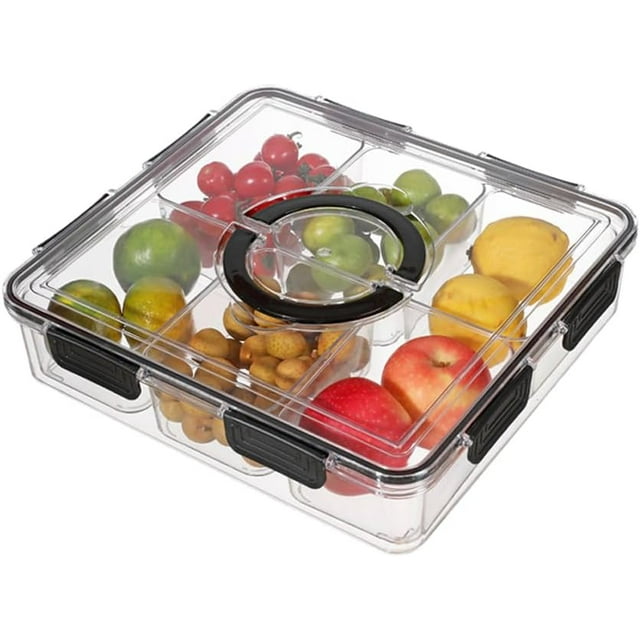 1Pcs Large Divided Serving Tray with Lid and Handle - Portable Snackle ...