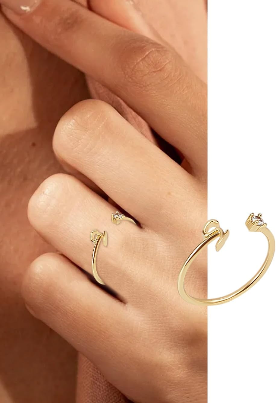 1Pcs Letter Brass Rhinestone Open Cuff Rings Golden A-Z Initial Open Ring for Women Personalized ...
