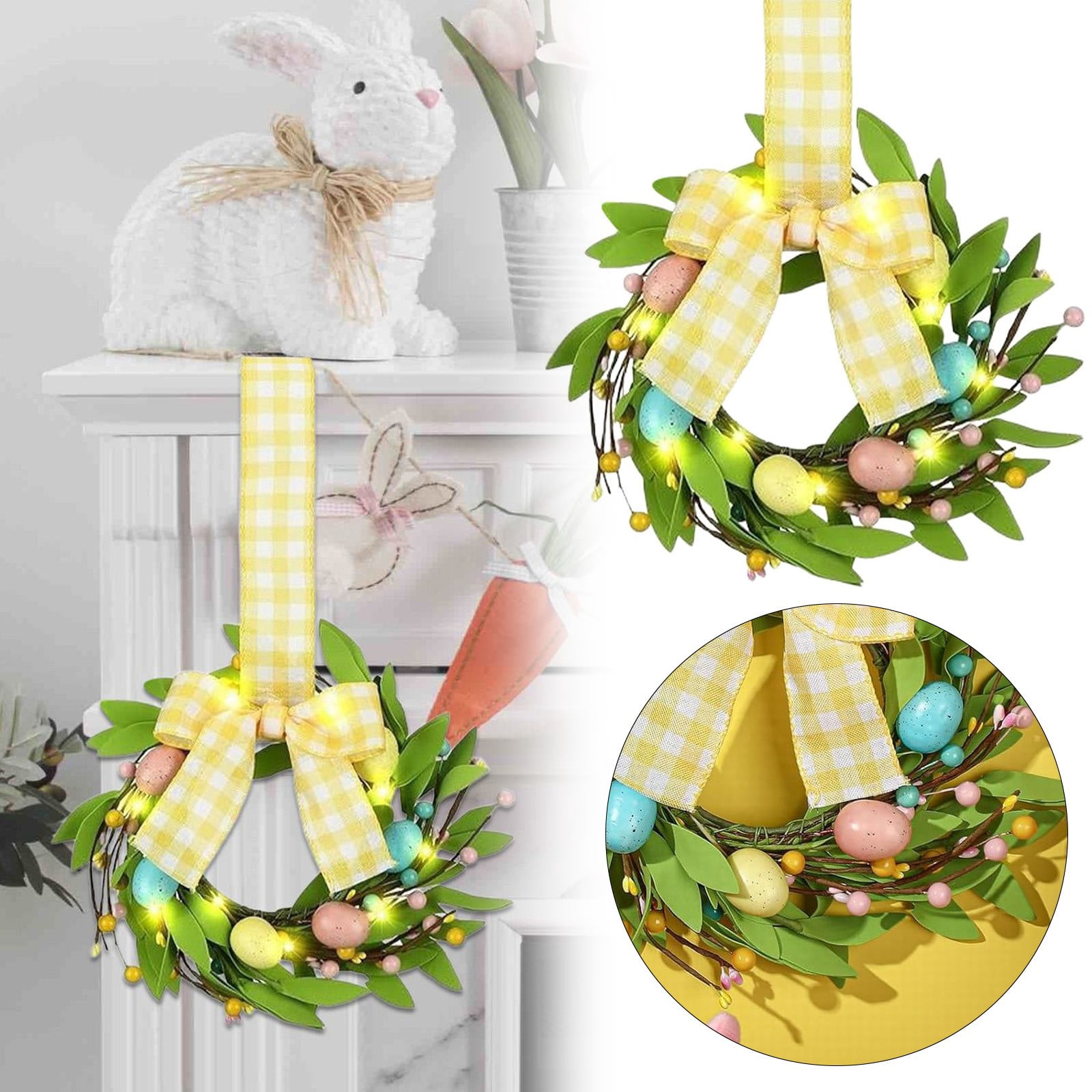 1Pcs Mini Easter Wreaths with Lights Easter Kitchen Cabinet Wreath with ...