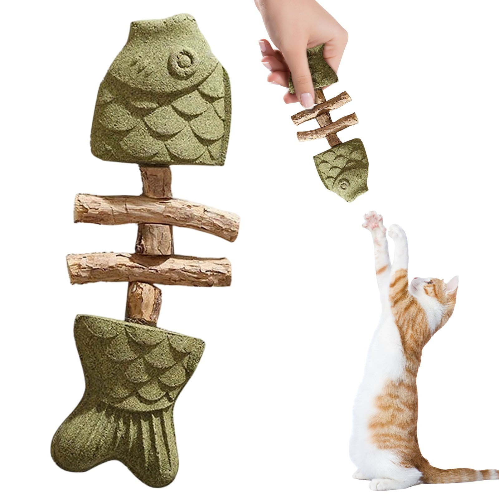 1Pcs Natural Fish Bone Cat Dental Toy - Wooden Catnip Teeth Cleaning ...