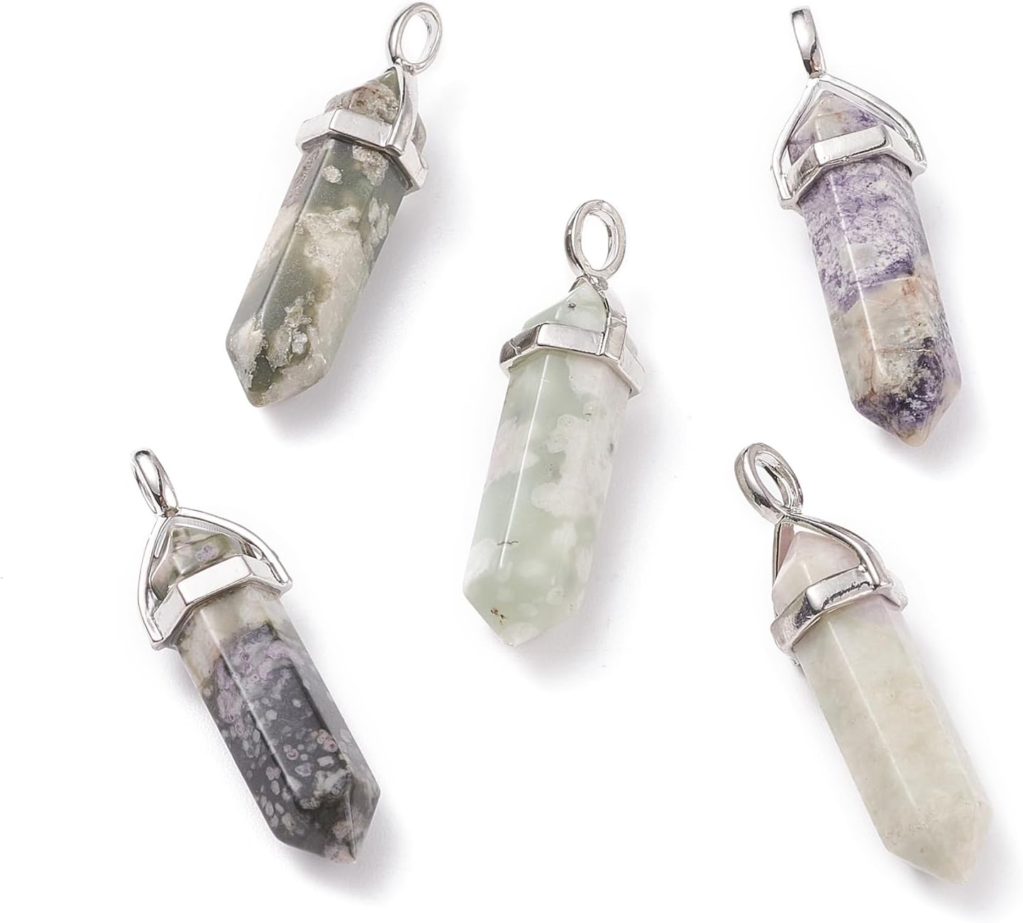1Pcs Natural Peace Jade Pointed Pendants Pendant Necklace with Platinum ...