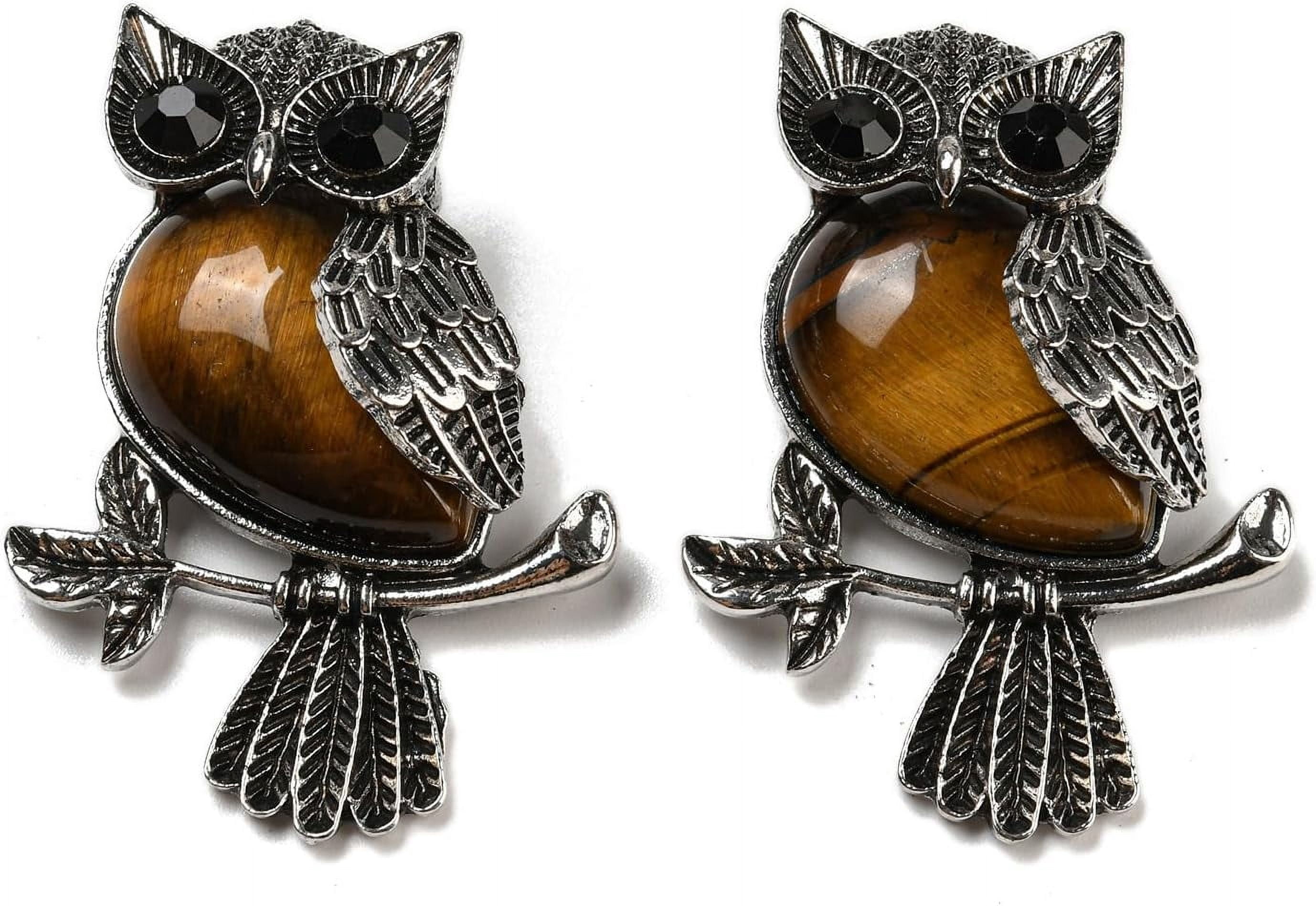 1Pcs Natural Tiger Eye Pendants Silver Plated Owl Charms with Blak ...