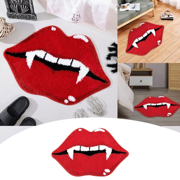1Pcs Orange Pumpkin Evil Red Lips Bathroom Mat Slip Cute Circular ...