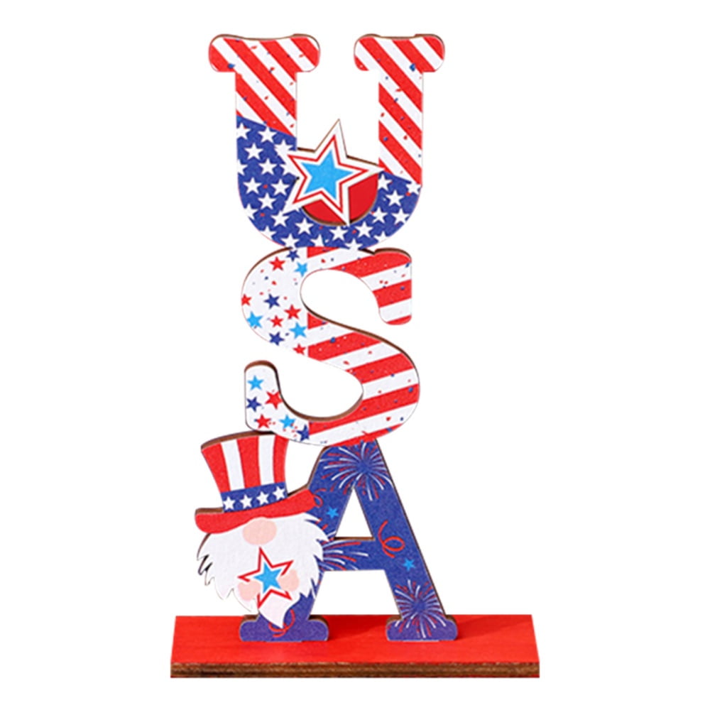 1pcs Patriotic Table Decoration Signs Memorial Day Table Decor Wooden
