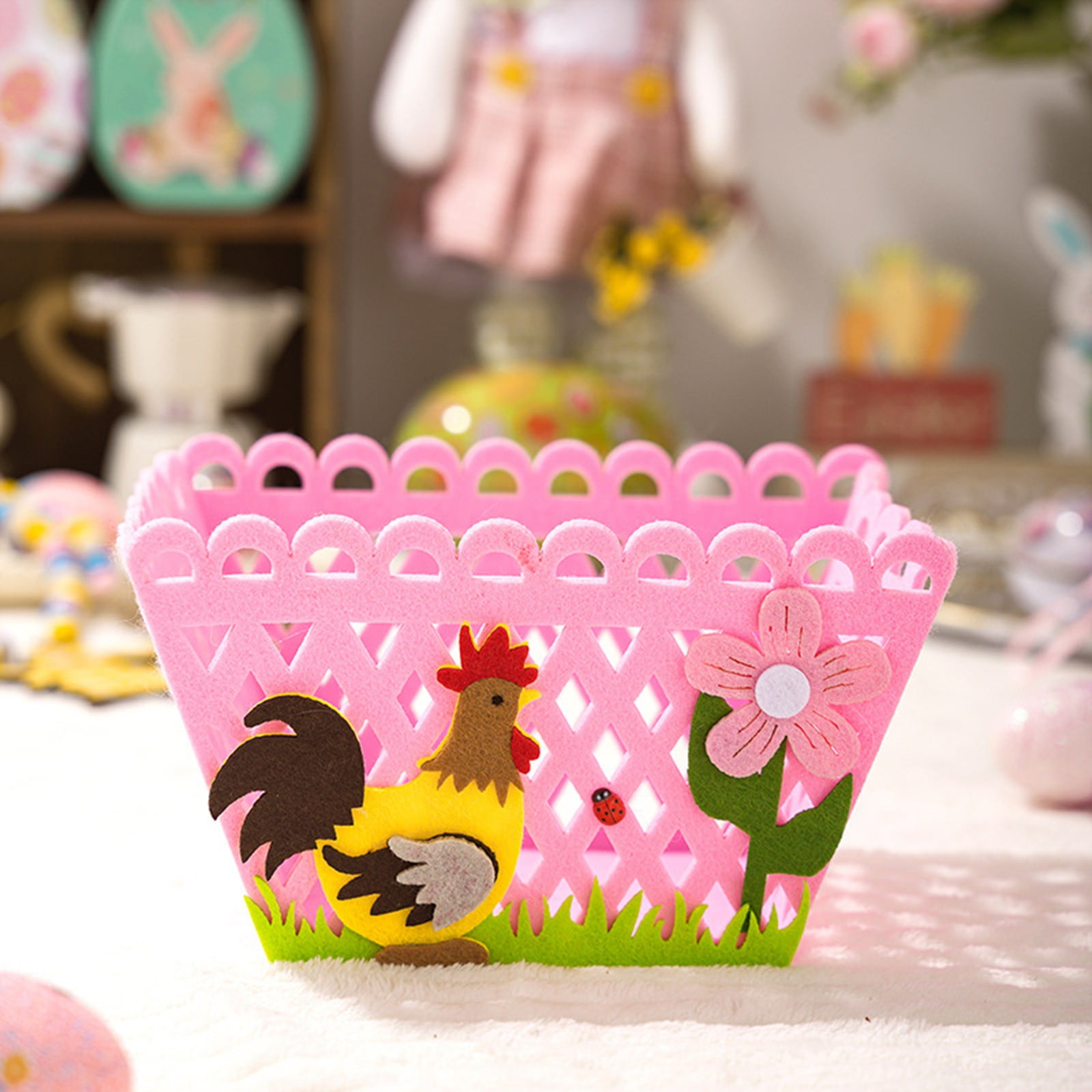1Pcs Pink Easter Storage Basket for Desktop Ornament Candy Easter Eggs ...