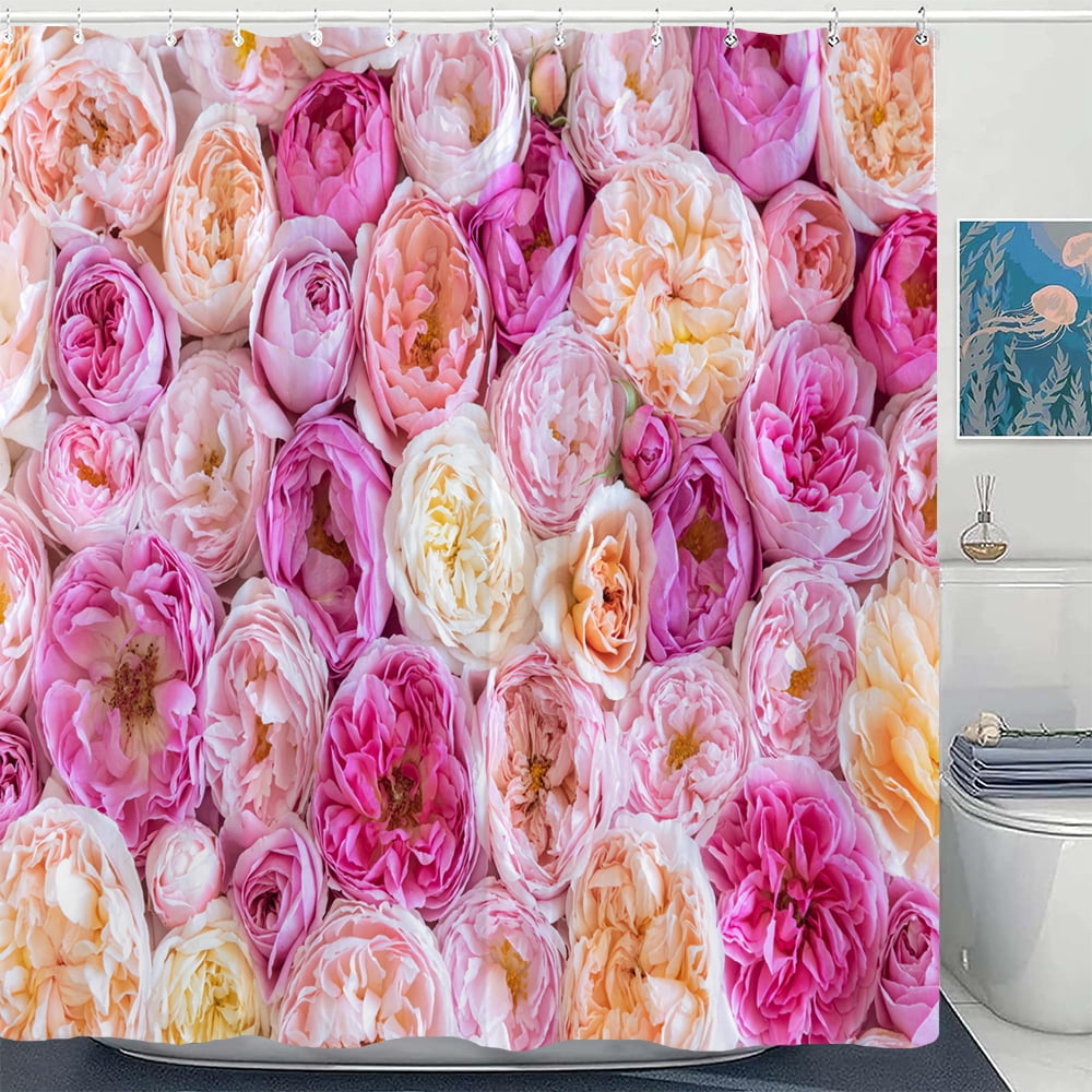 1Pcs Pink flower printing waterproof shower curtain Rose flowers wall ...