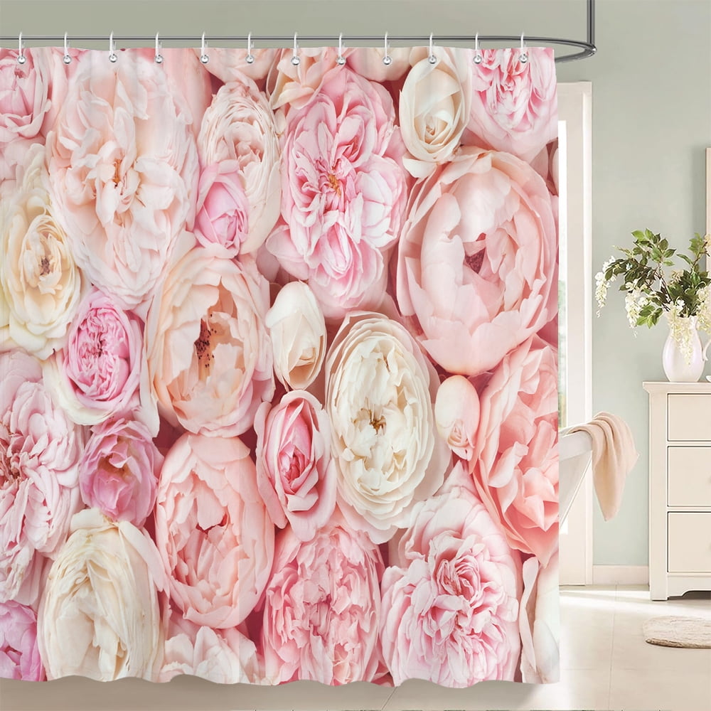 1Pcs Pink flower printing waterproof shower curtain Rose flowers wall ...