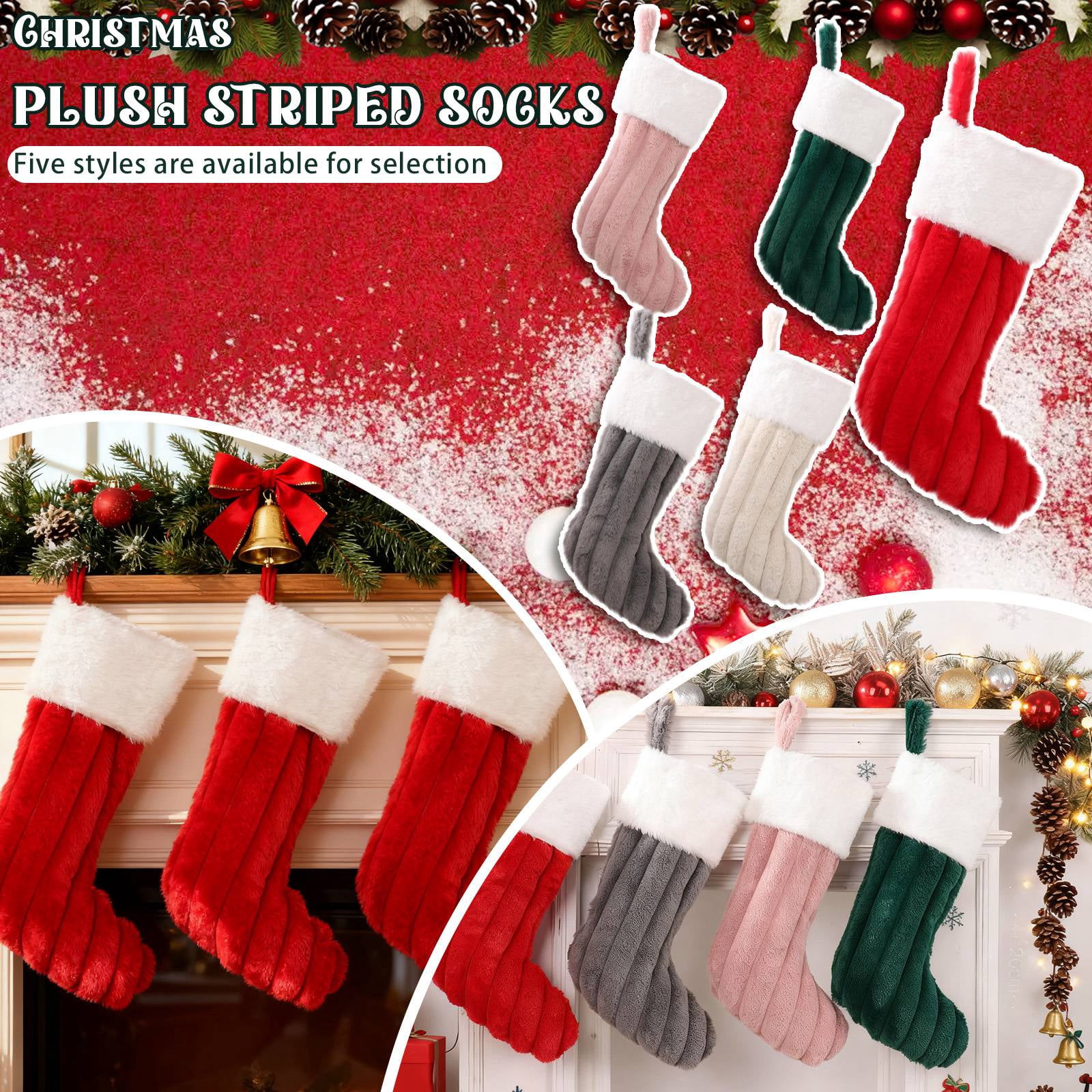 1Pcs Plush Striped Christmas Socks, Christmas Decorations, Christmas ...