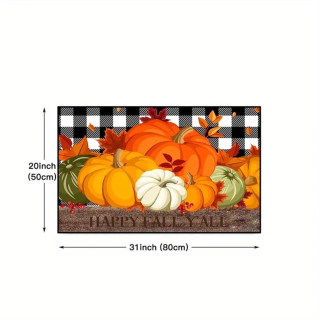 VBVC 1Pcs Pumpkin Printed Floor Mat,Thanksgiving Pumpkin Maple Leaf Background Carpet,Non Slip ...