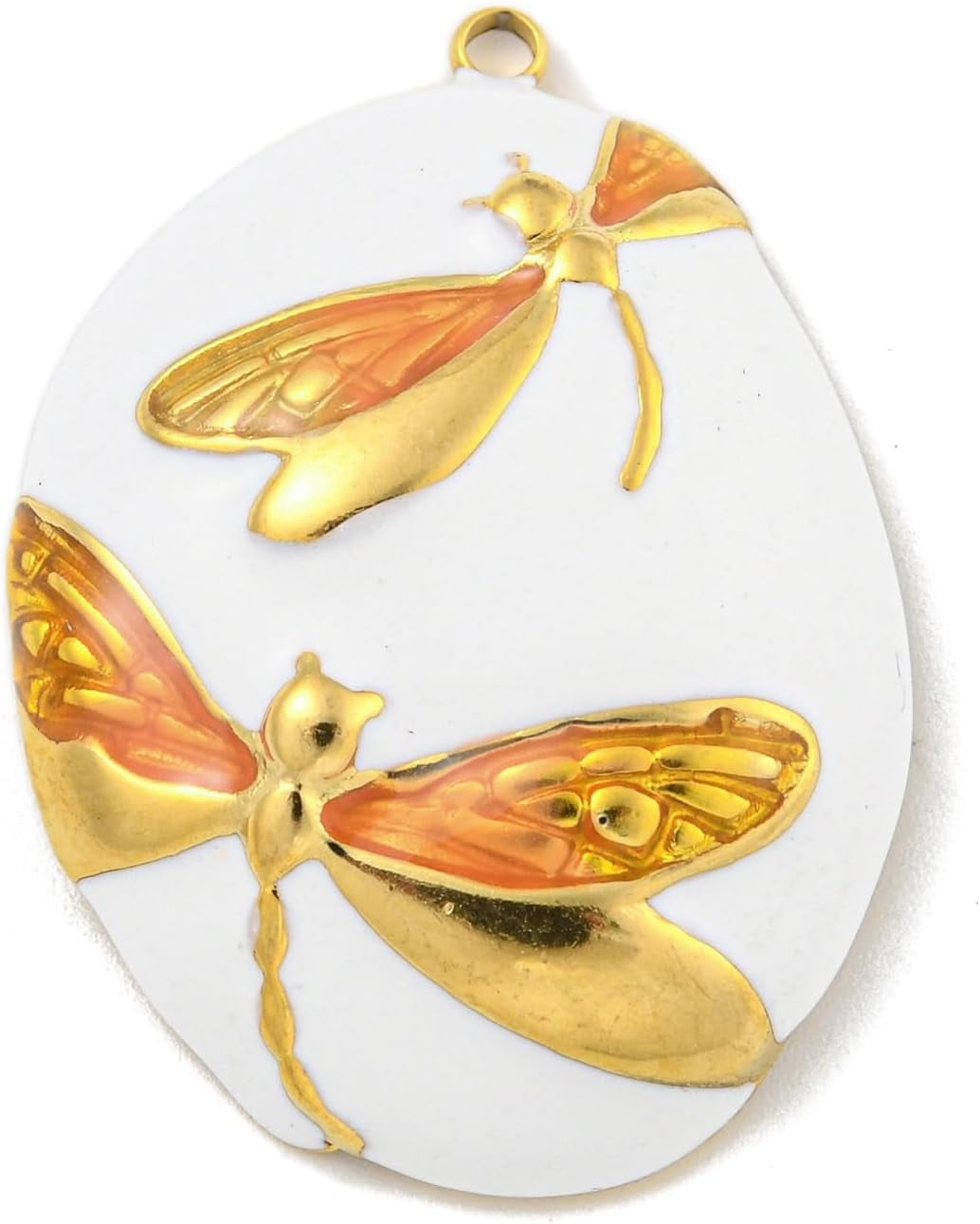 1Pcs Real 18K Gold Plated Oval with Dragonfly Charm 304 Stainless Steel ...