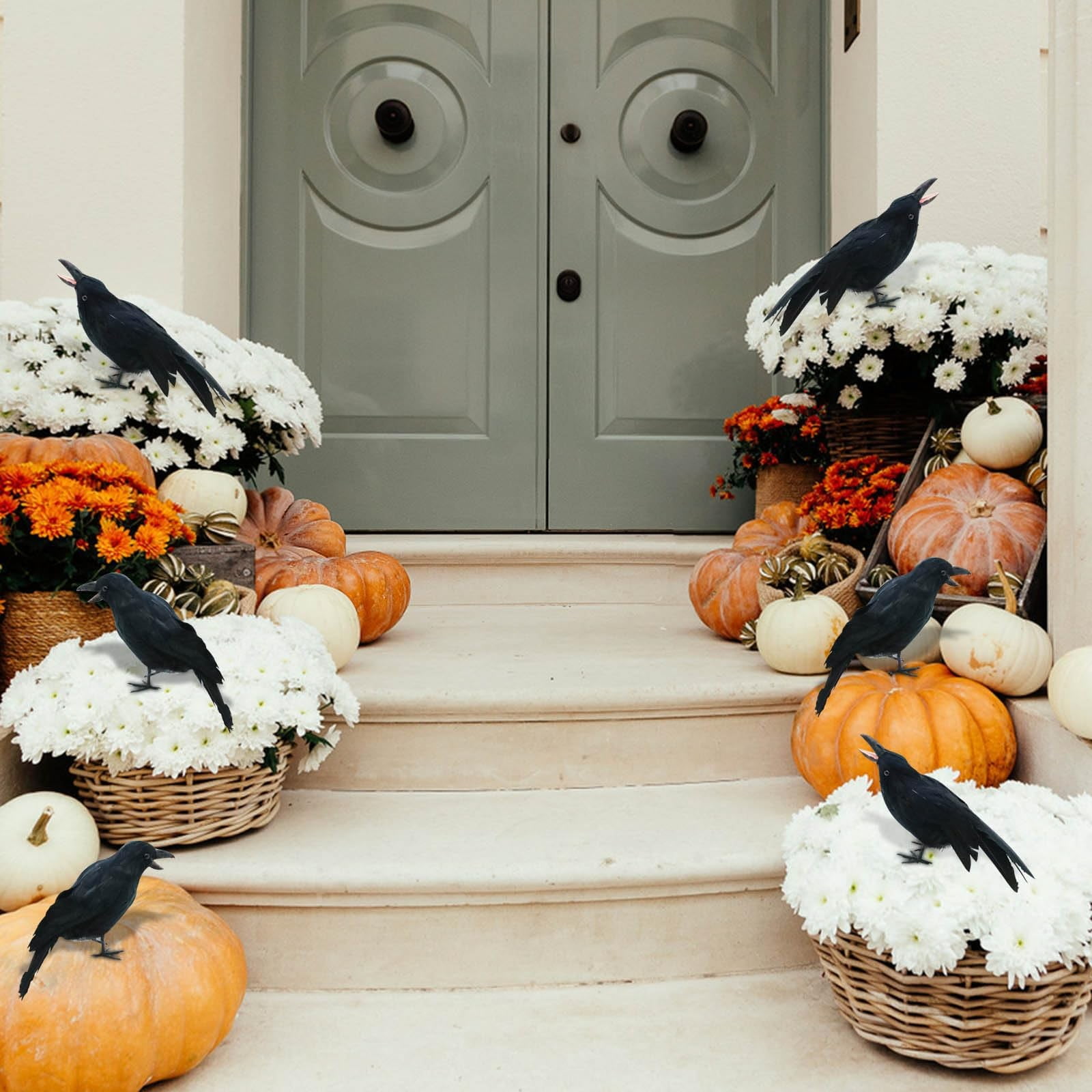 1Pcs Realistic Feathered Black Crows,Handmade Realistic Crow with ...