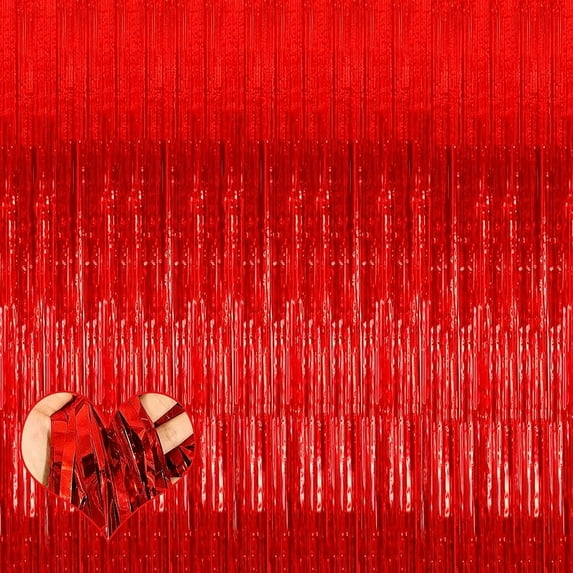 1Pcs Red Metallic Tinsel Foil Fringe Curtains,3.28ft x 6.56ft Backdrop ...