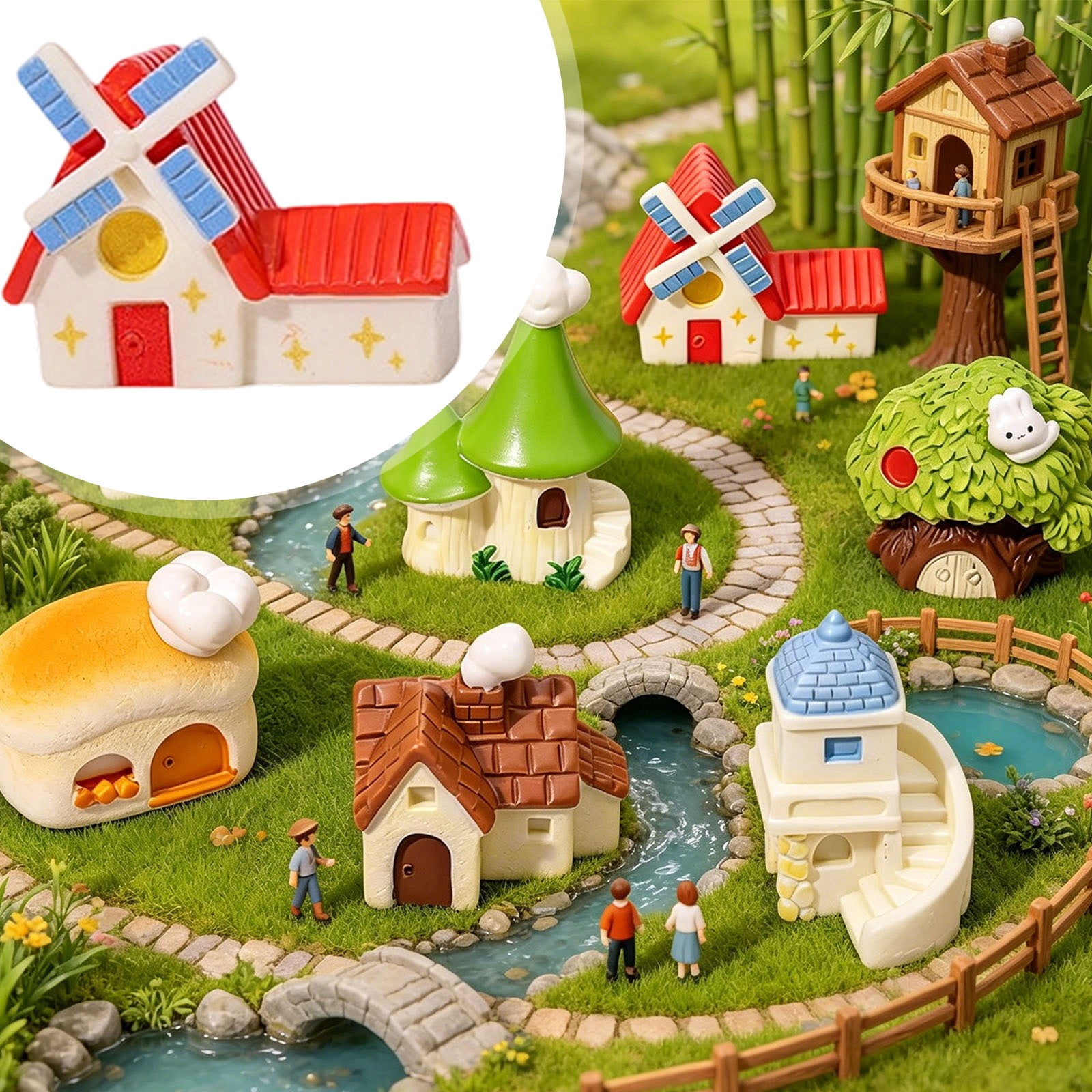 1Pcs Resin Mini Windmill House Figurine, Creative Tiny Building ...