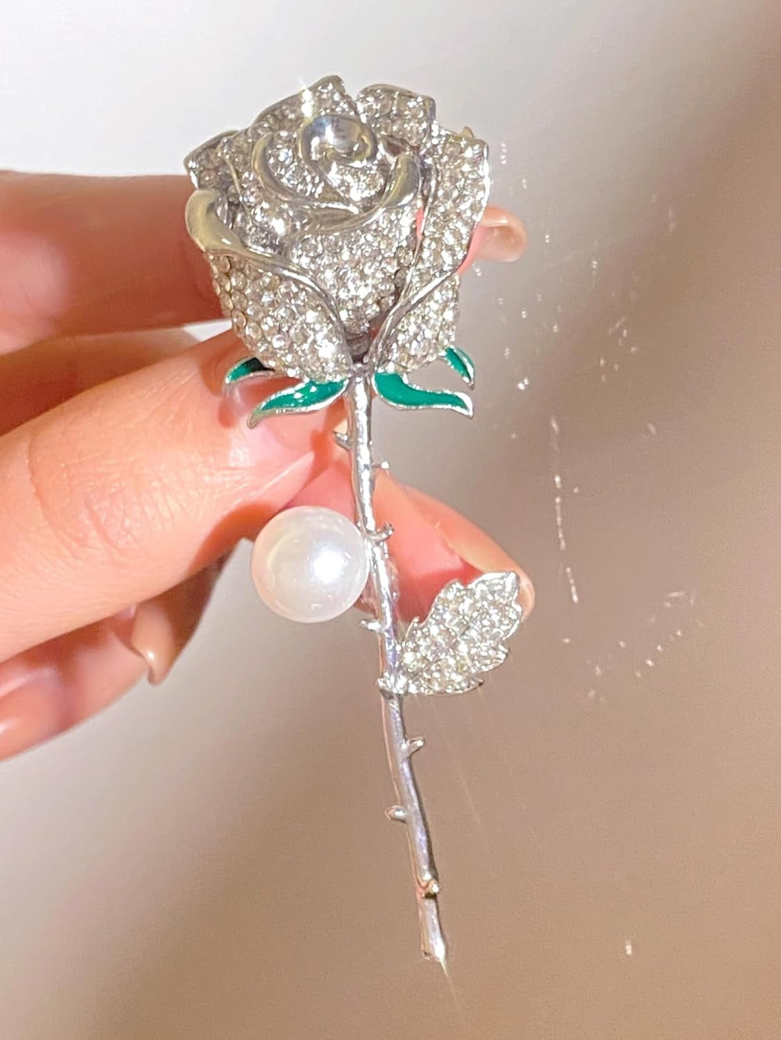 1Pcs Rose Alloy Rhinestone Lapel Pins Brooch Pins with Plastic Pearl ...