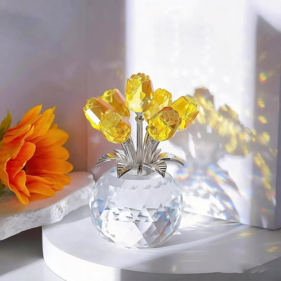 1Pcs Rose Crystal Flower Figurine with Vase Ornament Gifts for Wife ...