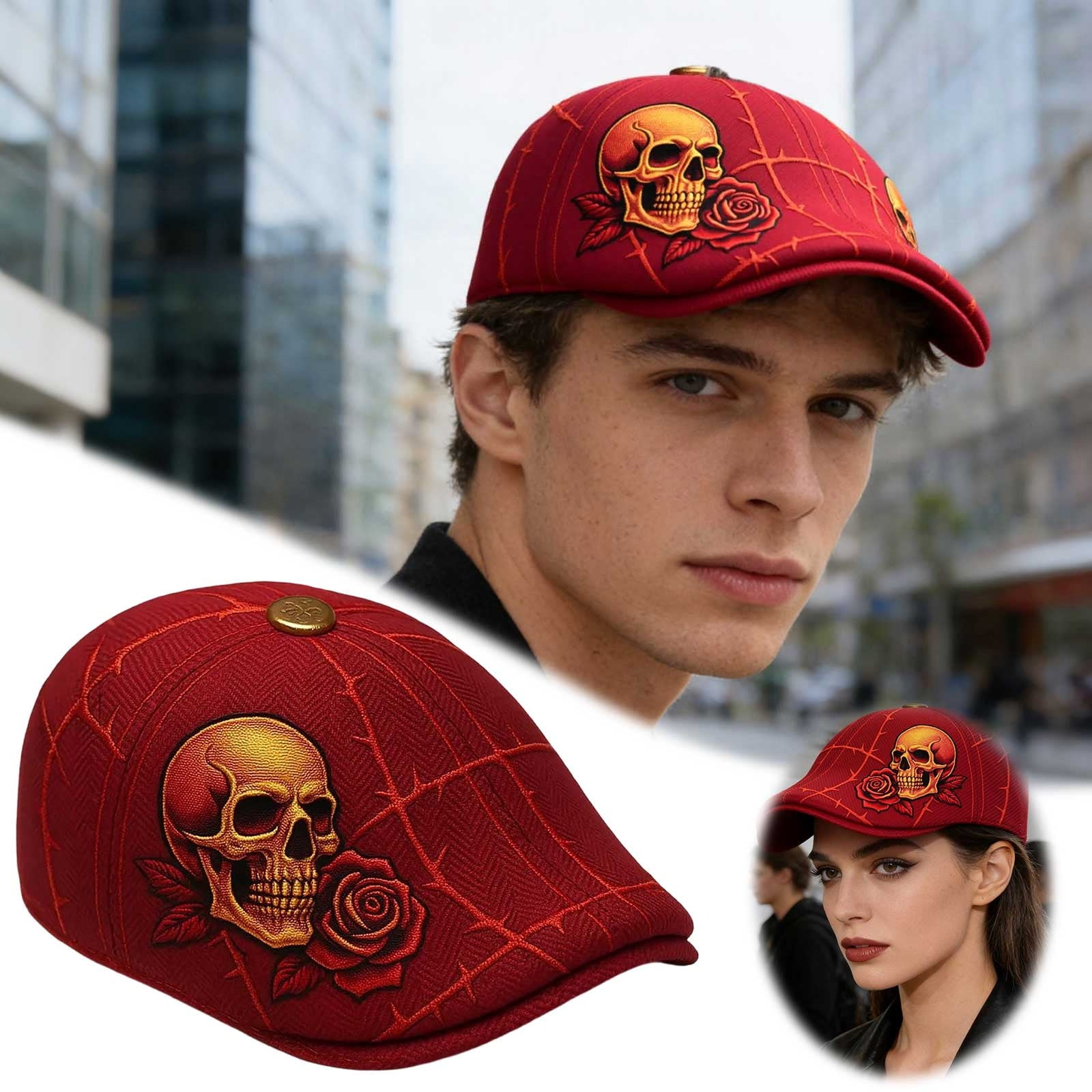 1Pcs Rose Newsboy Cap Gothic Embroidery Flat Bill Beret For Fashion ...