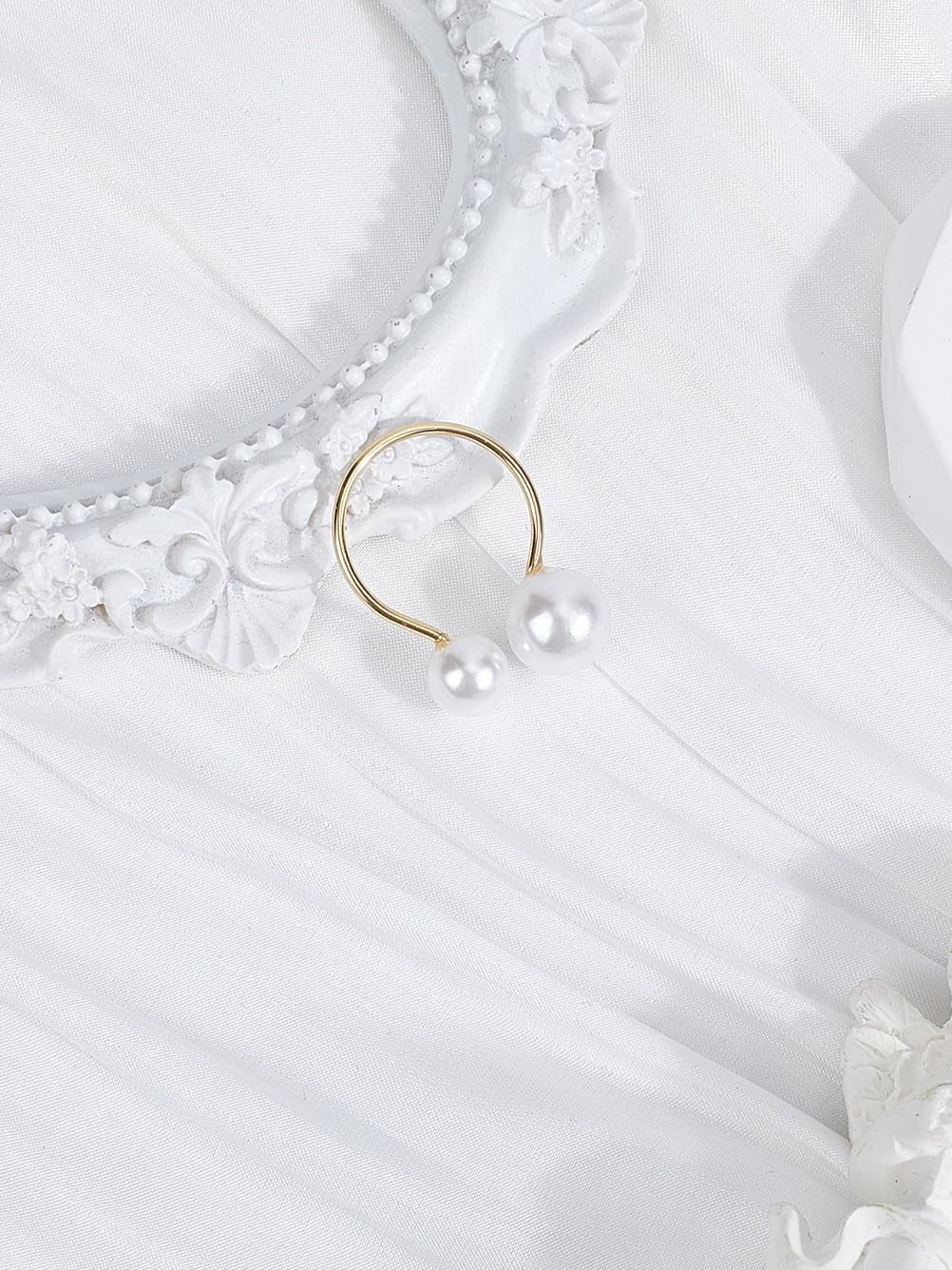 1Pcs Round Resin Imitation Pearl Finger Rings Golden Metal Cuff Rings ...